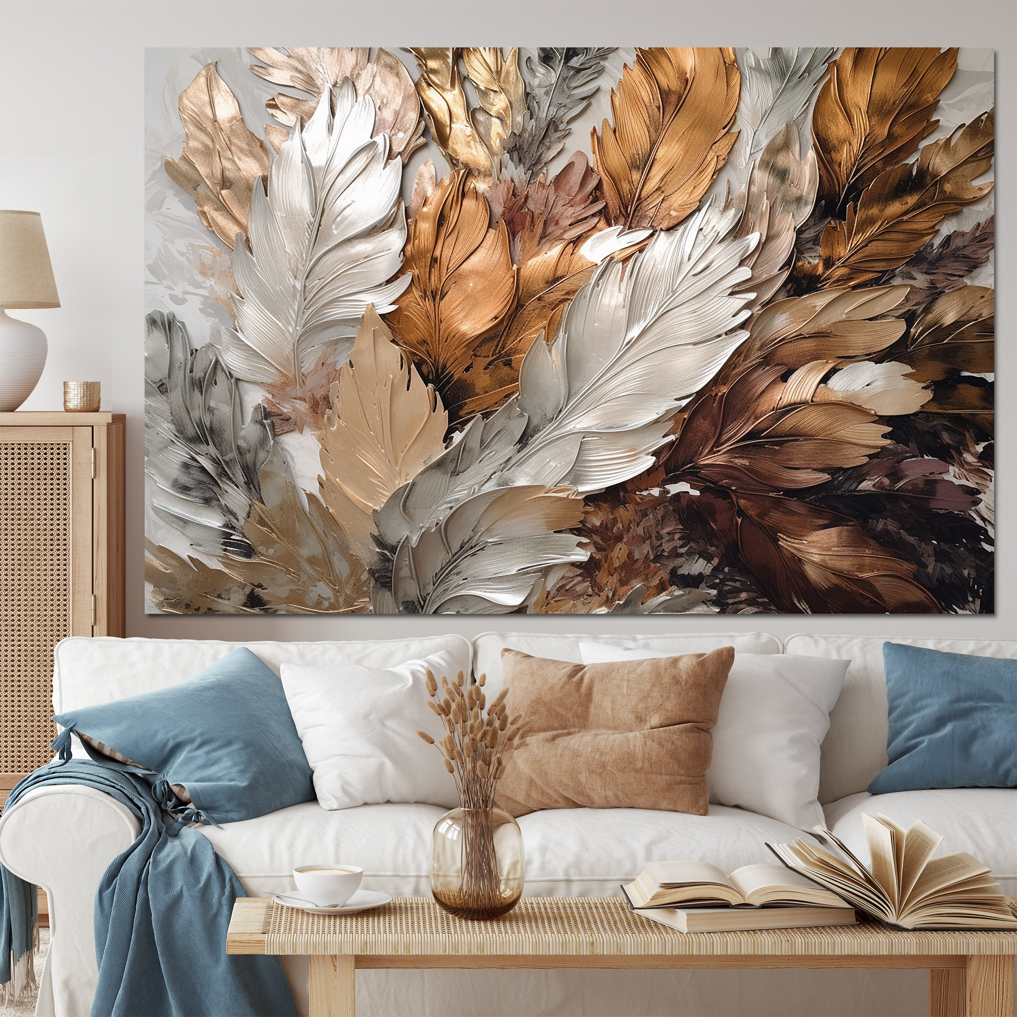 Bungalow Rose Gold Feather Extravaganza IV - Glam Feather Canvas Wall ...