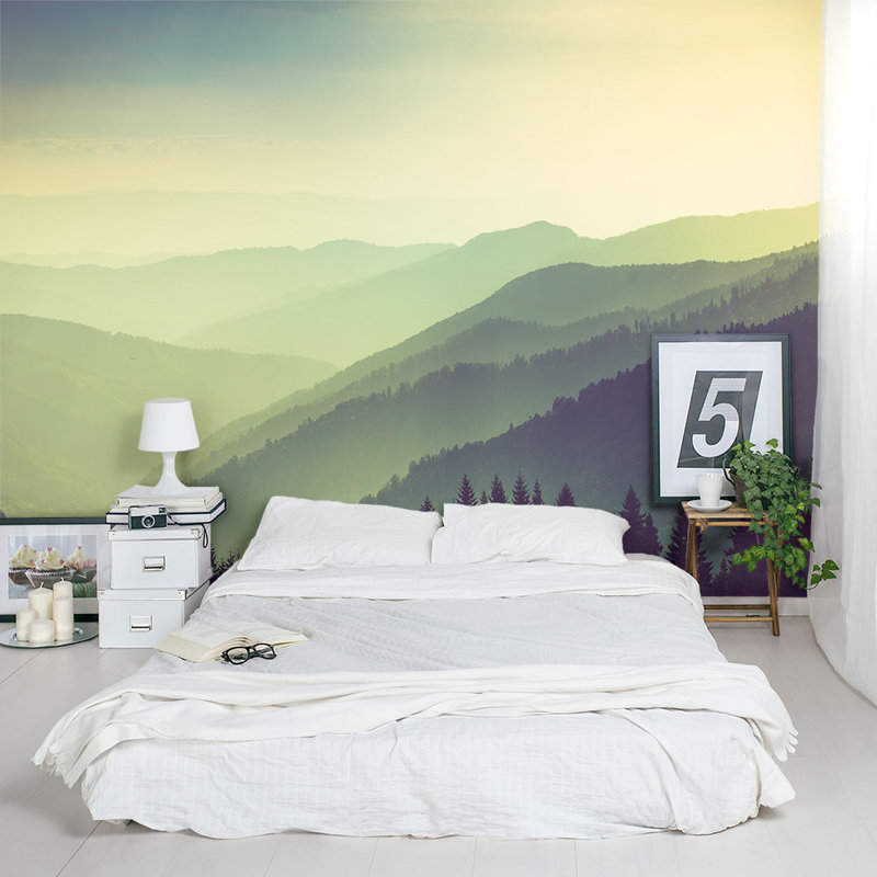 Wallums Wall Decor Misty Green Mountains 8' x 144" 3 Piece Wall Mural ...