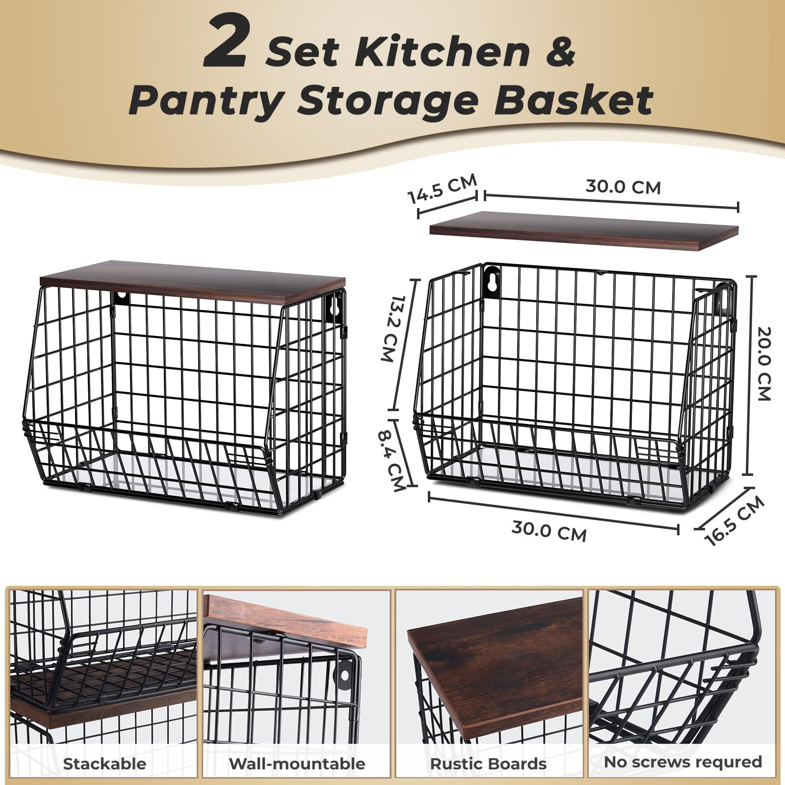 Prep & Savour 2Pcs Fruit Basket Kitchen Storage Basket With Wood Lid ...