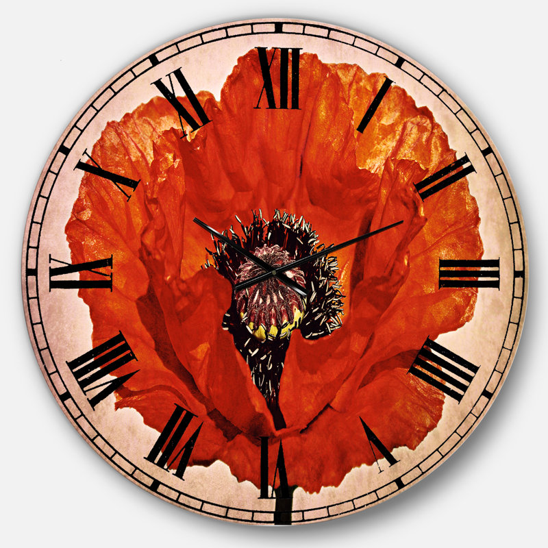 East Urban Home Red Poppy Blossom Close Up - Traditional wall clock ...