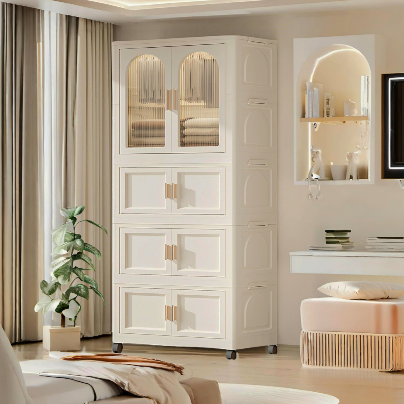 Rebrilliant 25.59" Side Wide Folding Wardrobe Plastic Storage Cabinet ...