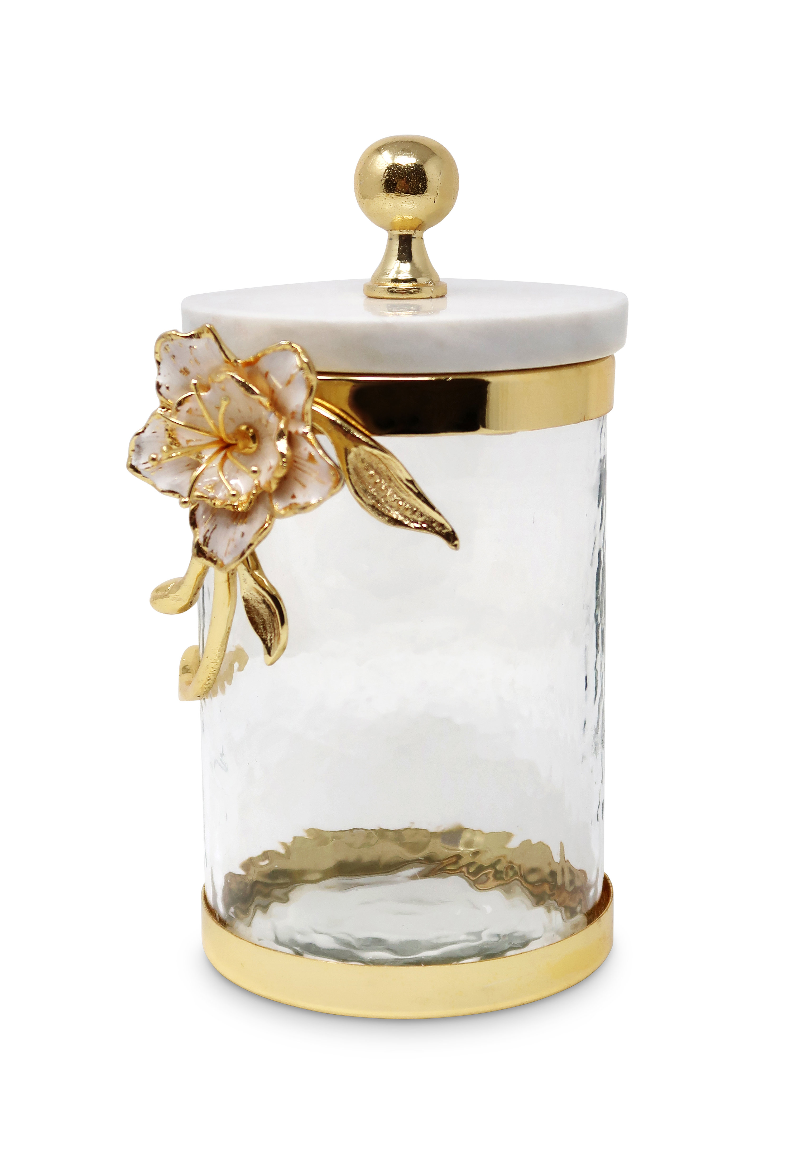 Winston Porter Hammered Glass Canister with White Enamel and Gold ...