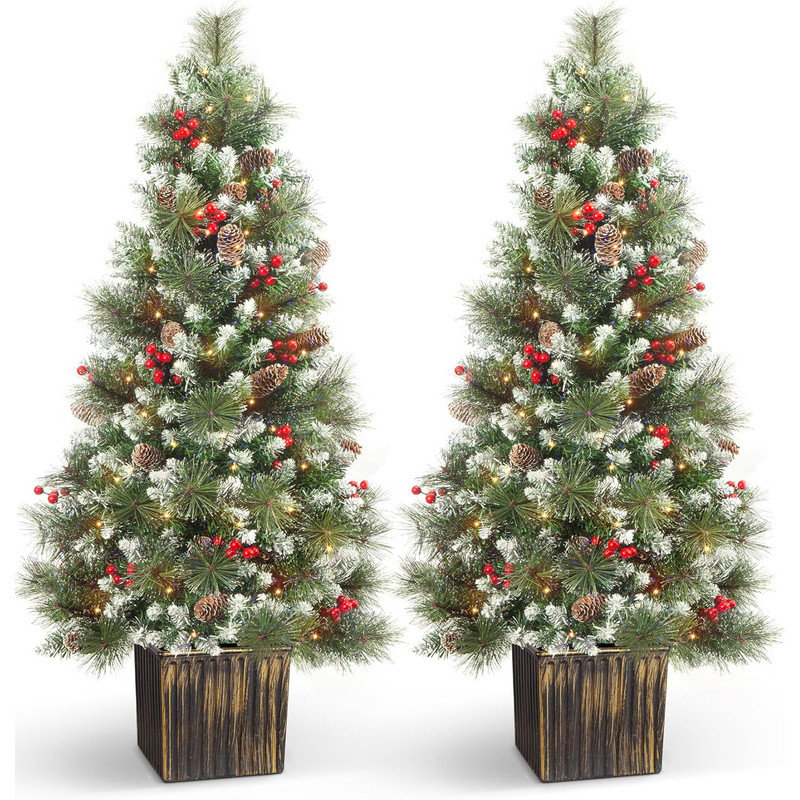 Alcott Hill 4 FT Outdoor Christmas Tree with Vintage Potted Base, Small Christmas Tree for 100 ...