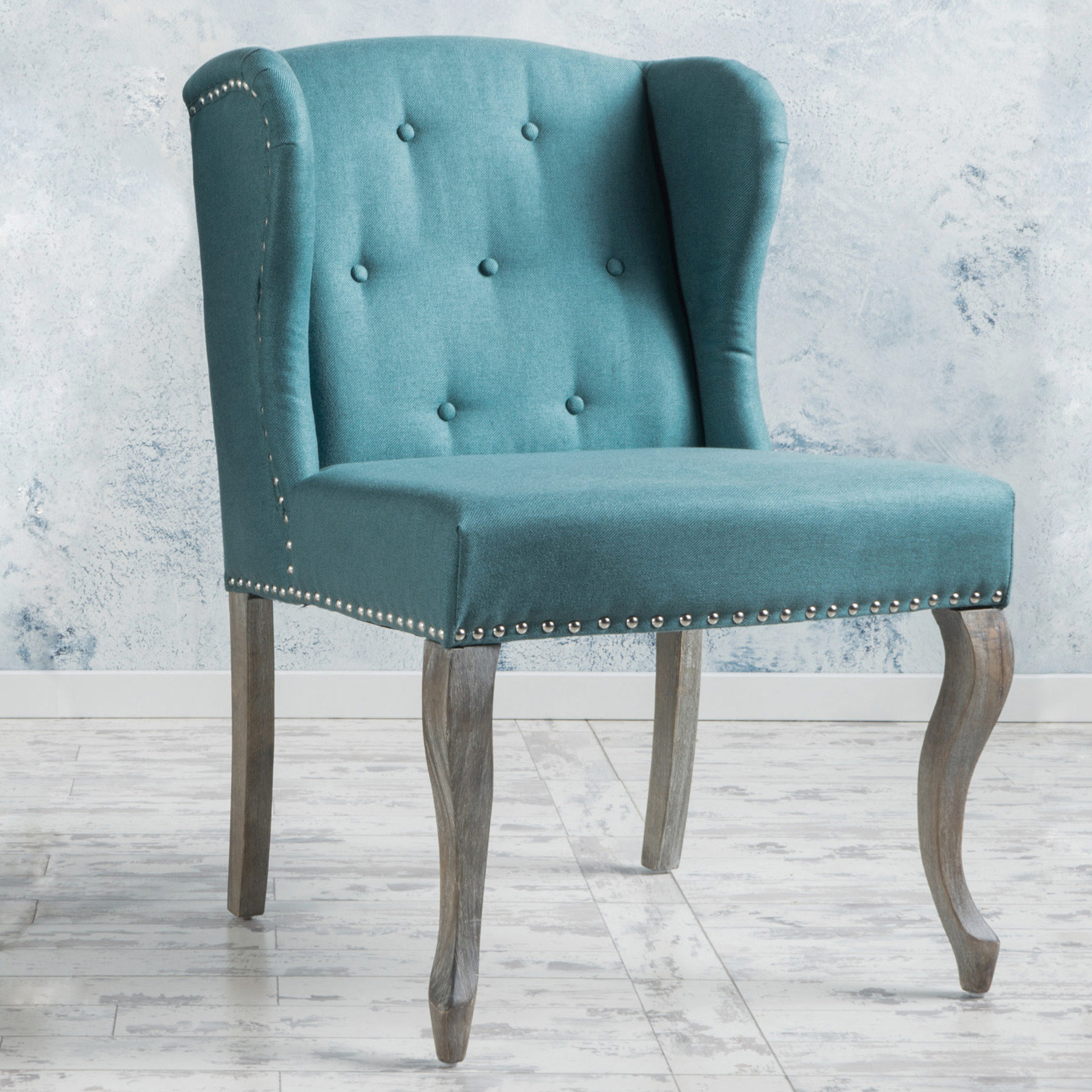 Darby Home Co Classic Wingback Chair In Teal With Nailhead Trim And ...