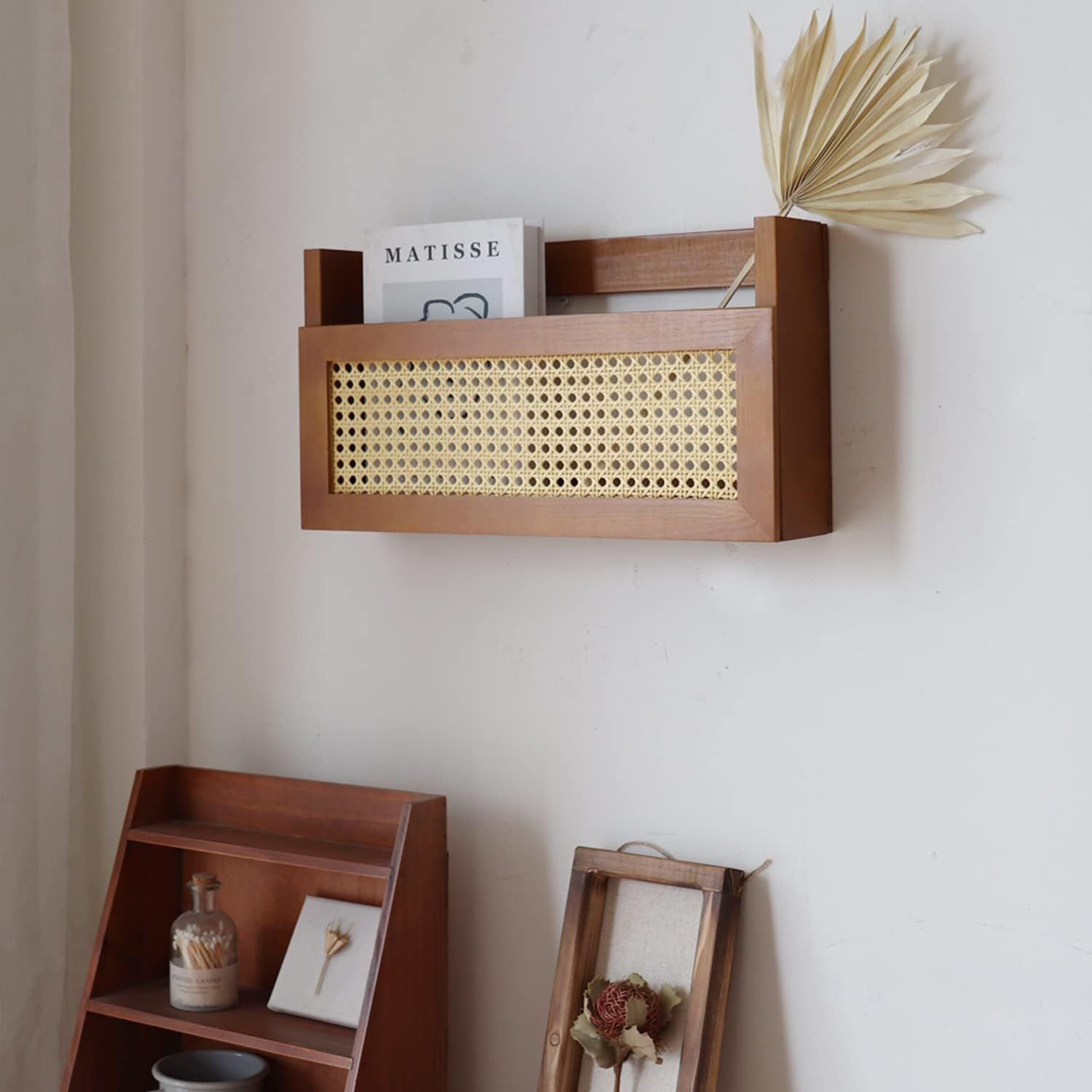 Bayou Breeze Wall Wood Magazine Rack With PE Rattan Grid | Wayfair