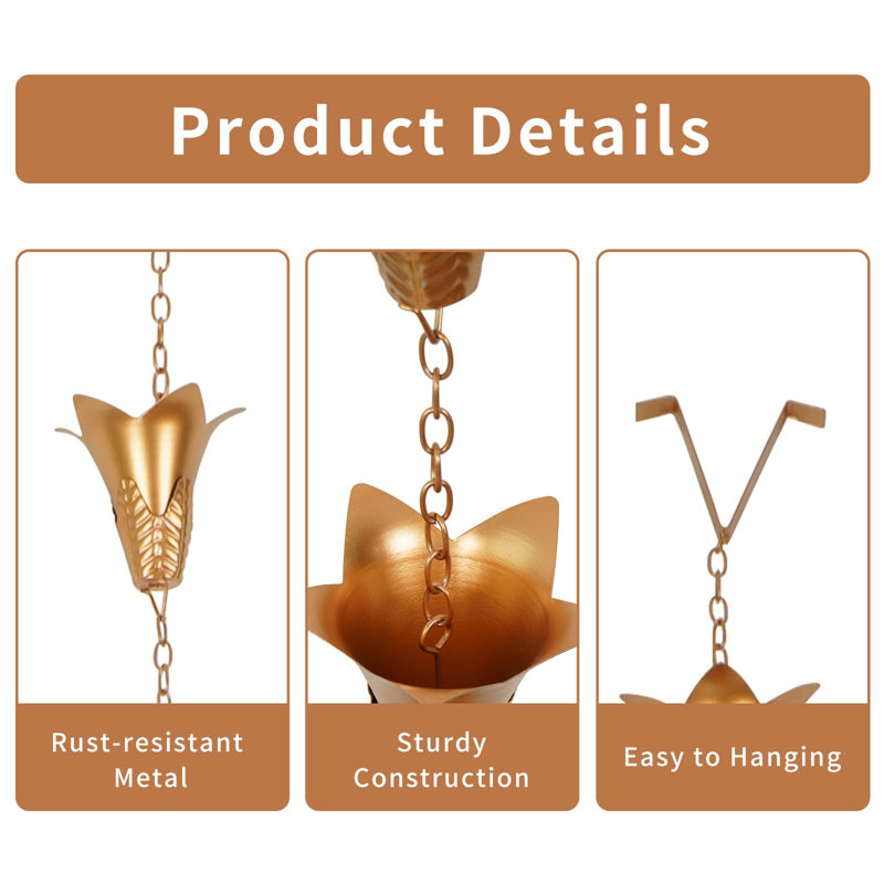 Latitude Run® Rain Chains Decorative Rain Chain Bell with 12 Cups 8-1/2 ...