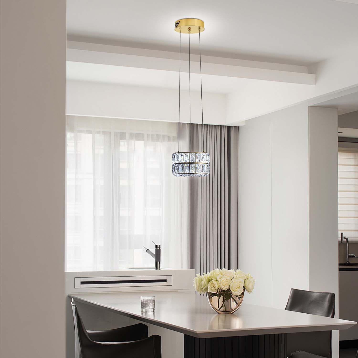 Mercer41 Modern LED Ring Pendant Light - Dimmable Crystal Chandelier ...