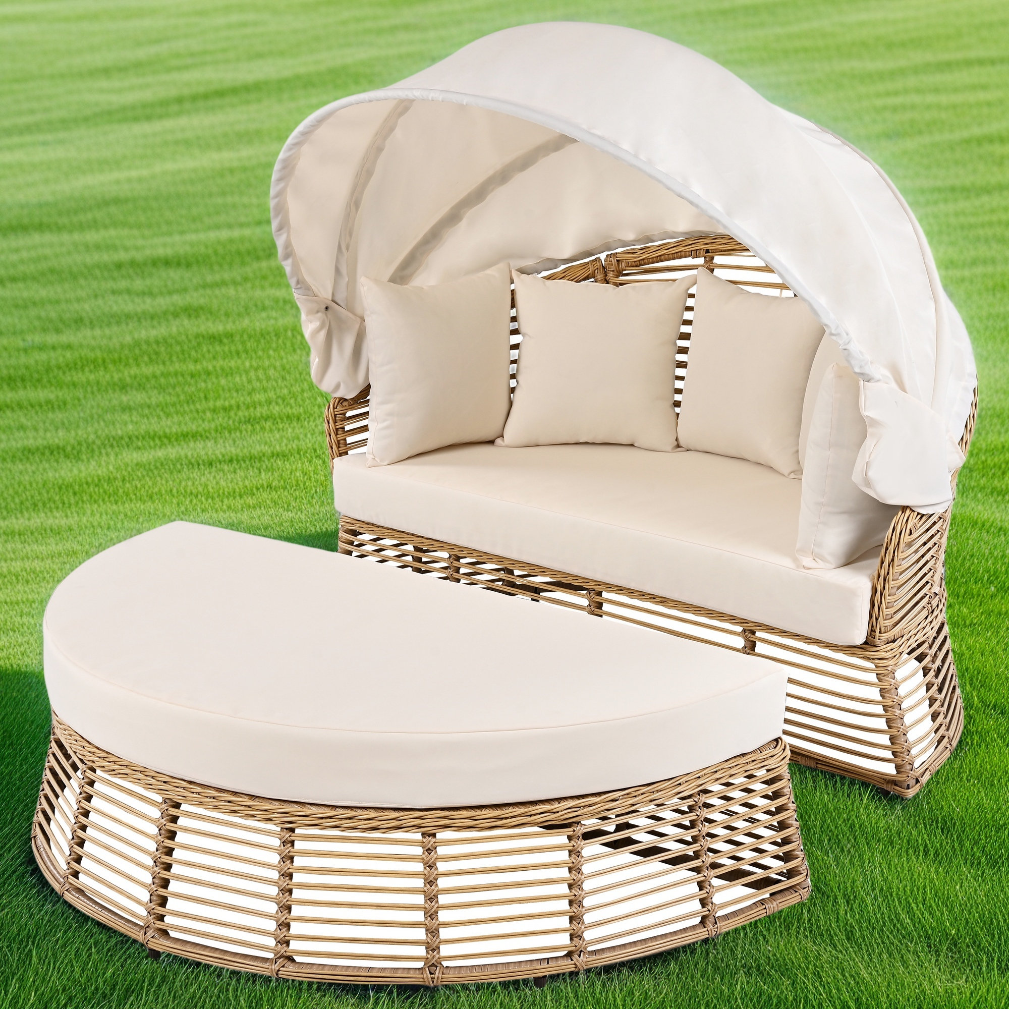 Bay Isle Home™ Outdoor Patio Rattan Round Daybed With Retractable ...