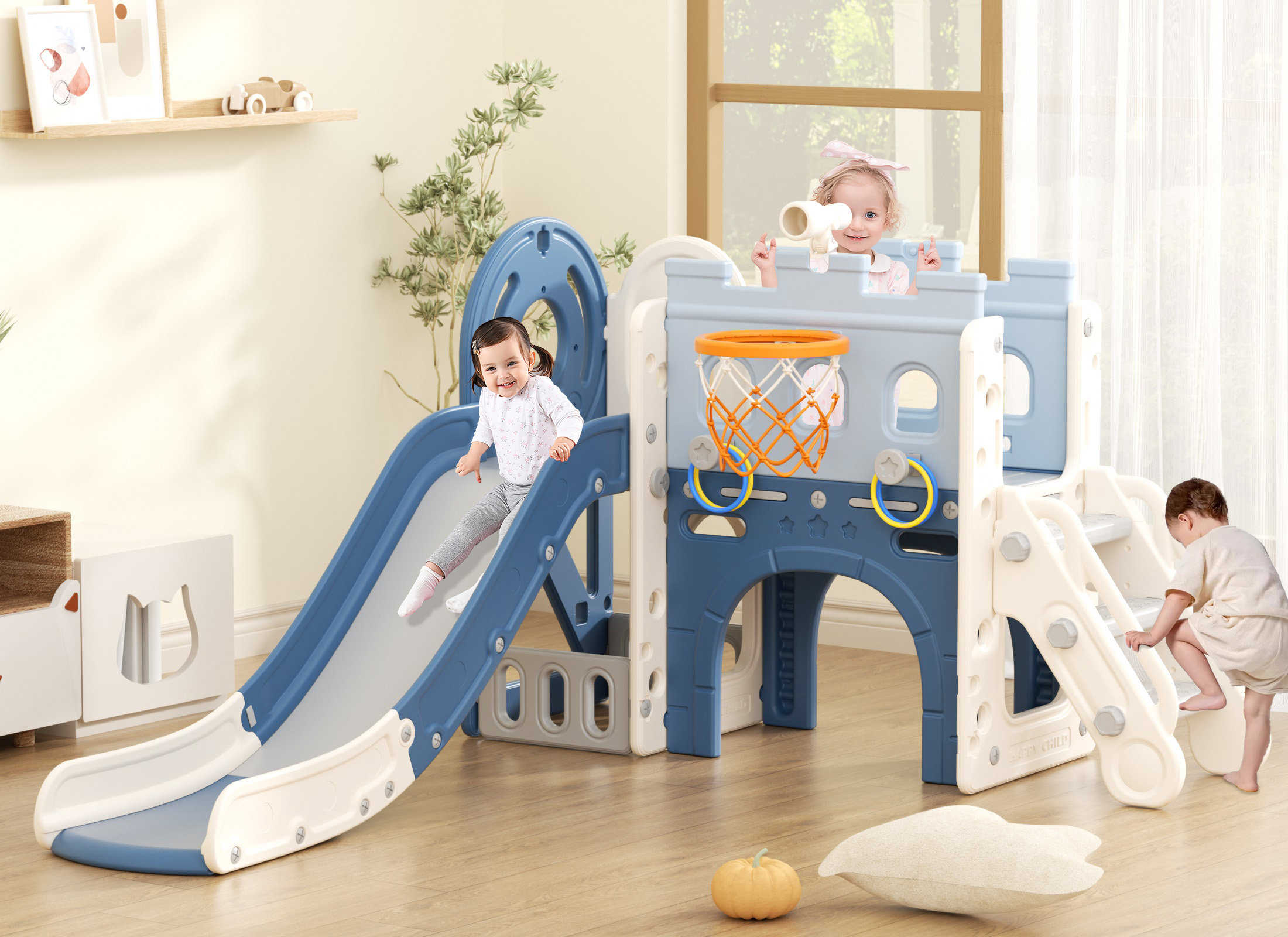 GLAF 8 In 1 Toddler Slide, Plastic Kids Slide With Climber Indoor ...