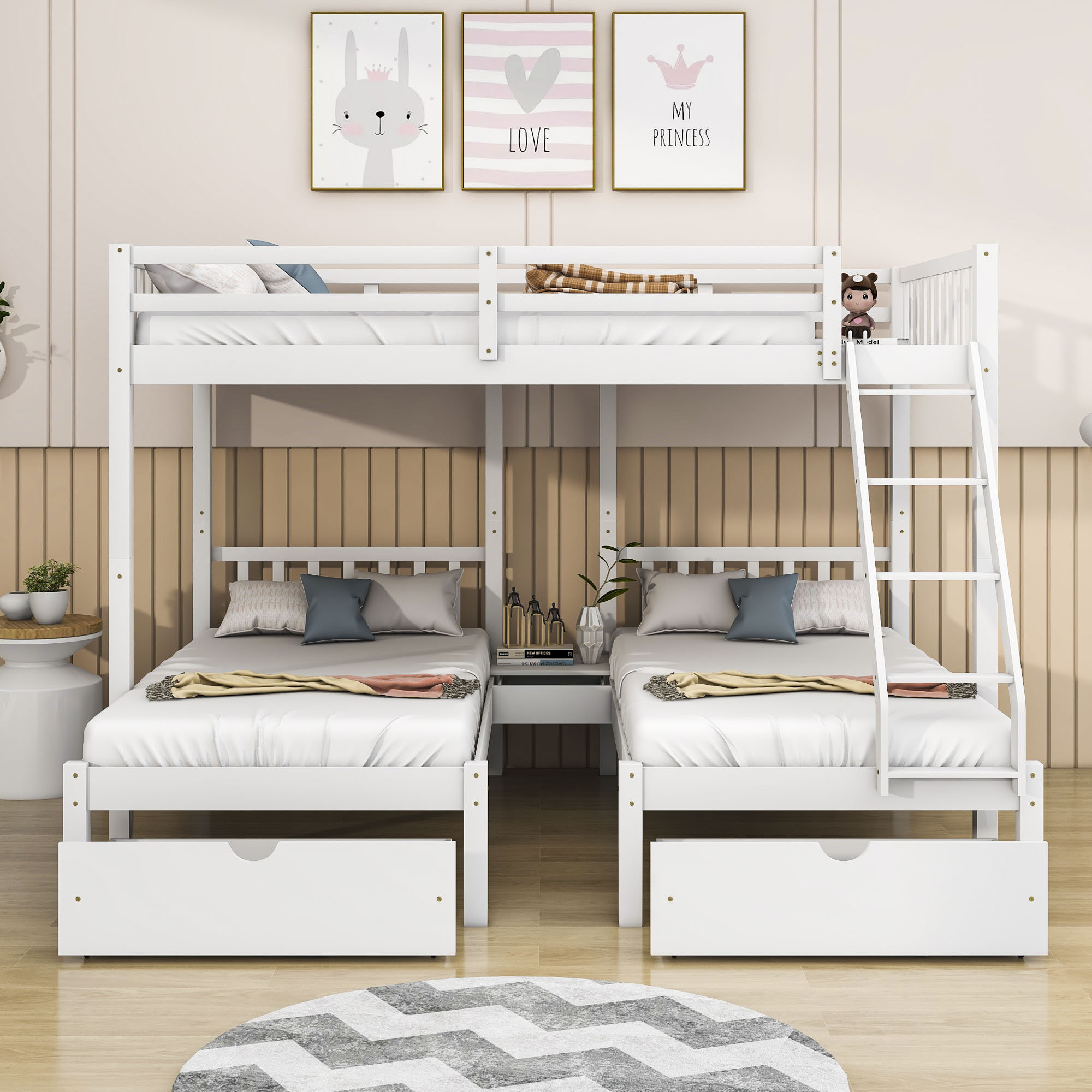 Harriet Bee Full over Twin & Twin 3 Drawer Triple / Quad Bunk Bed with ...