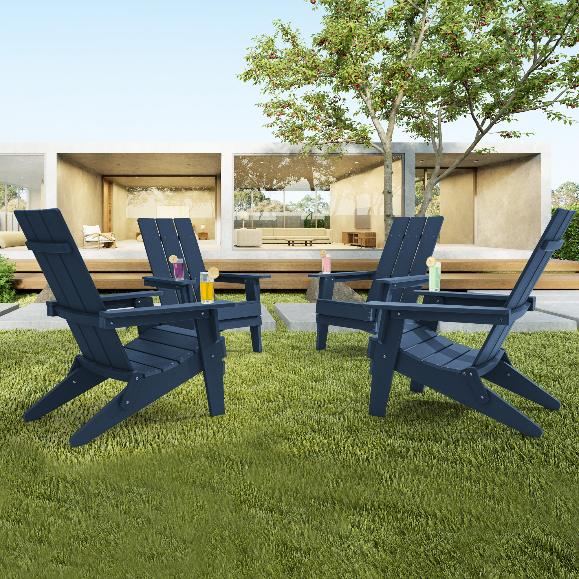Rosecliff Heights Atiah Plastic 4Pcs Folding Adirondack Chair Outdoor ...