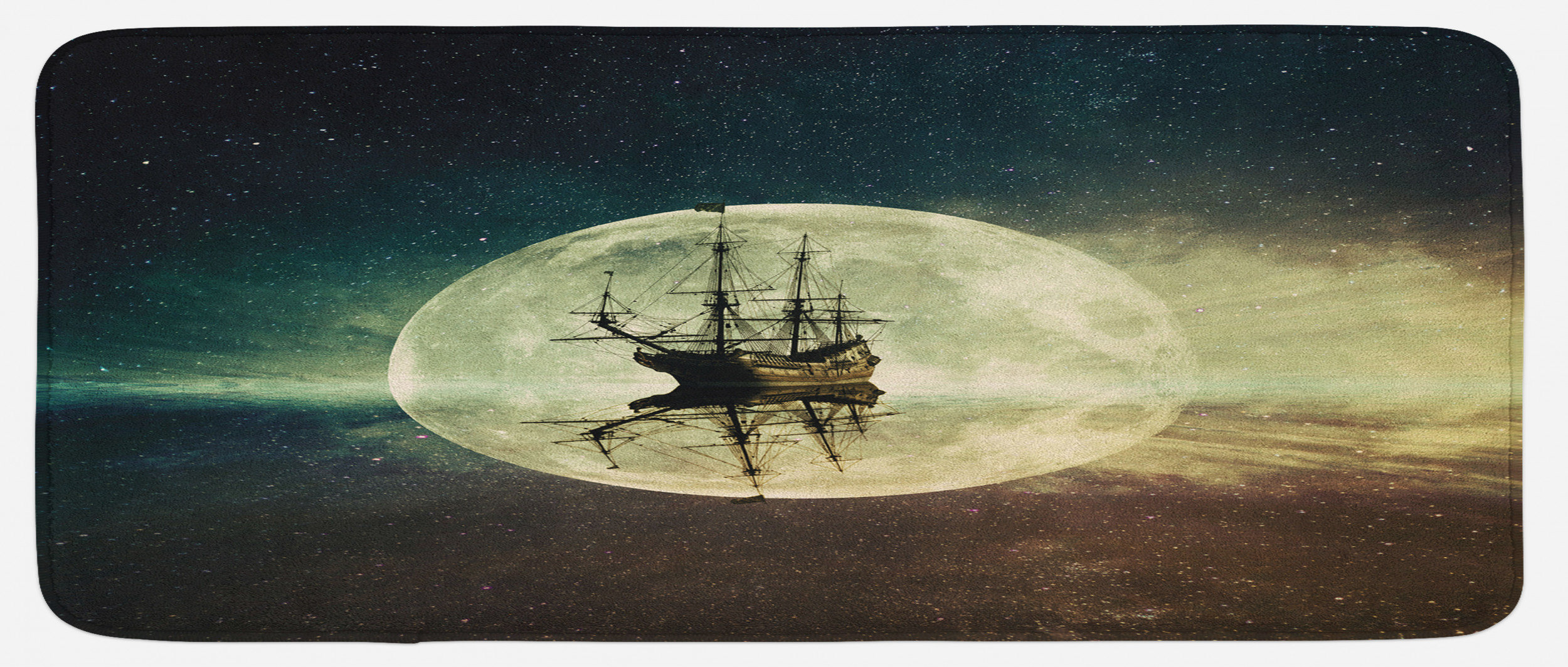 East Urban Home Vintage Old Ship On Sea Moonlight Starry Night Sky Adventure Journey Theme Umber ...