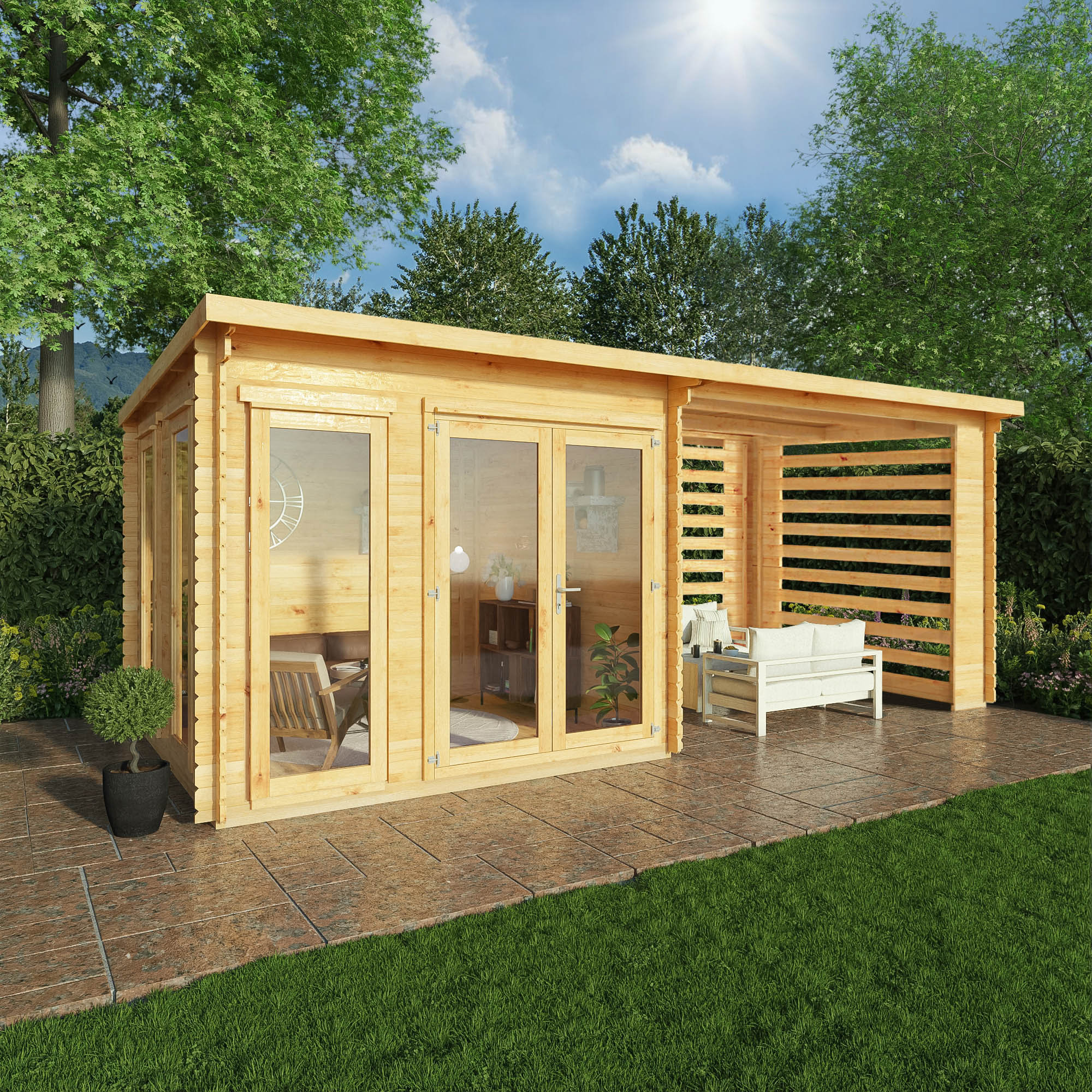 Mercia Garden Products Mercia 20ft x 10ft Studio Pent Log Cabin With ...