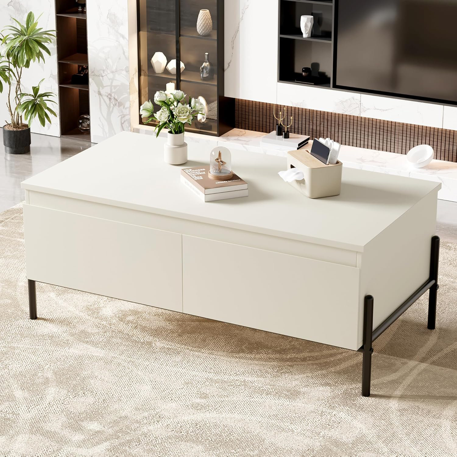 Latitude Run® Coffee Table White Center Table Modern Living Room Table ...