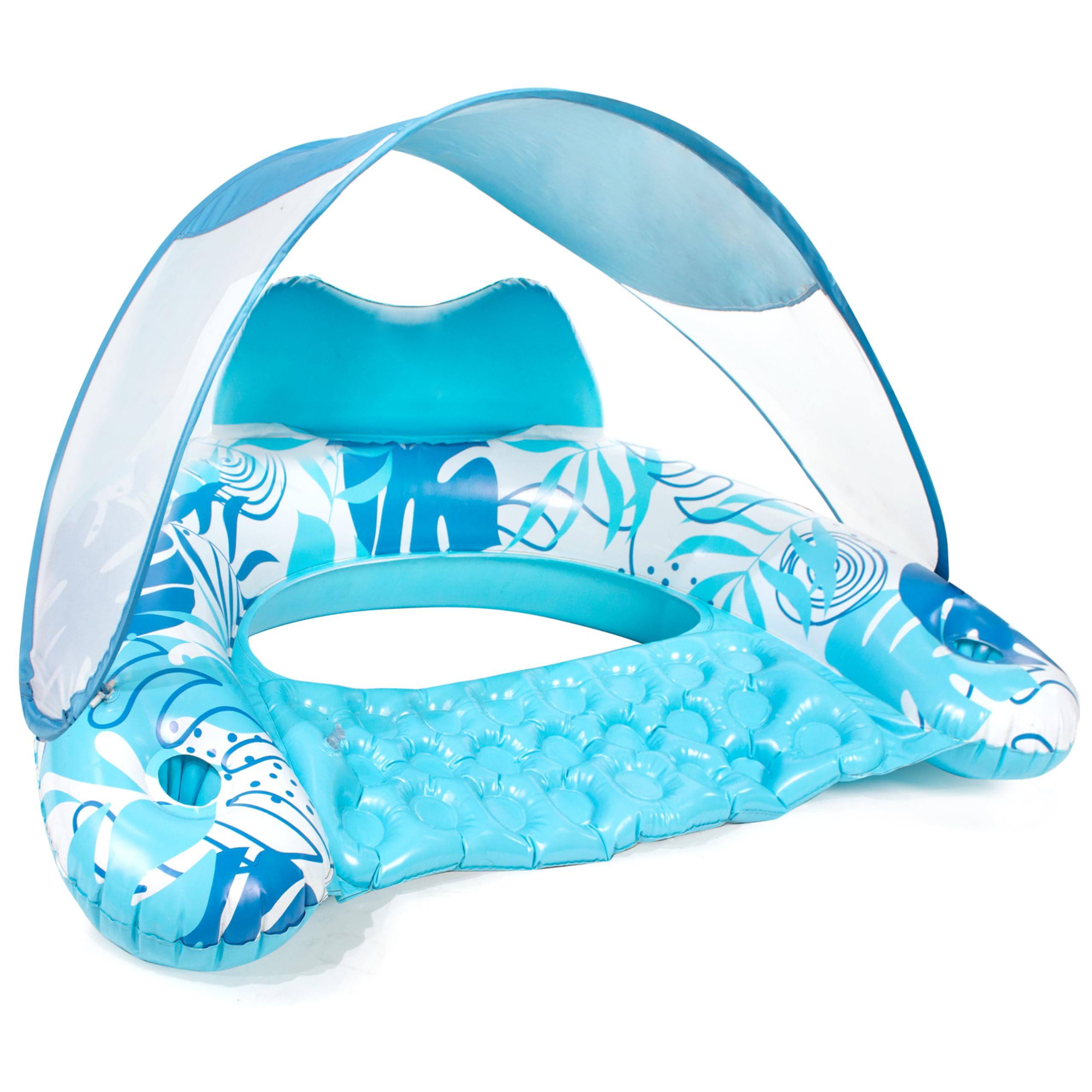 Sloosh XL Tropical Leaves Inflatable Pool Chair with Canopy (Blue ...