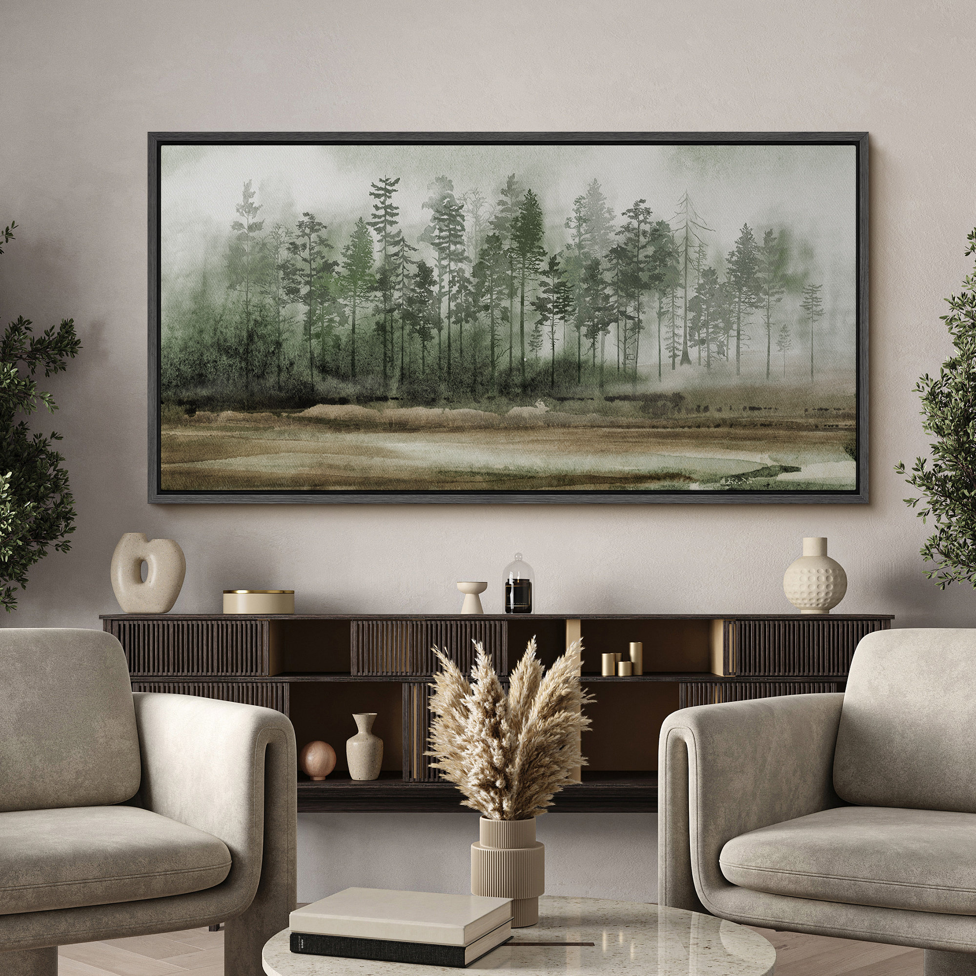 wall26 Green Forest Trees Simple Landscape Extra Large Framed Wall Art ...