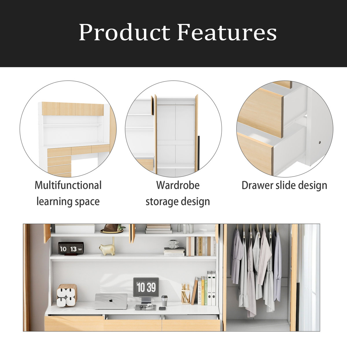 Magiccactus 2 Door Wooden Storage Desk Wardrobe For Bedroom With ...