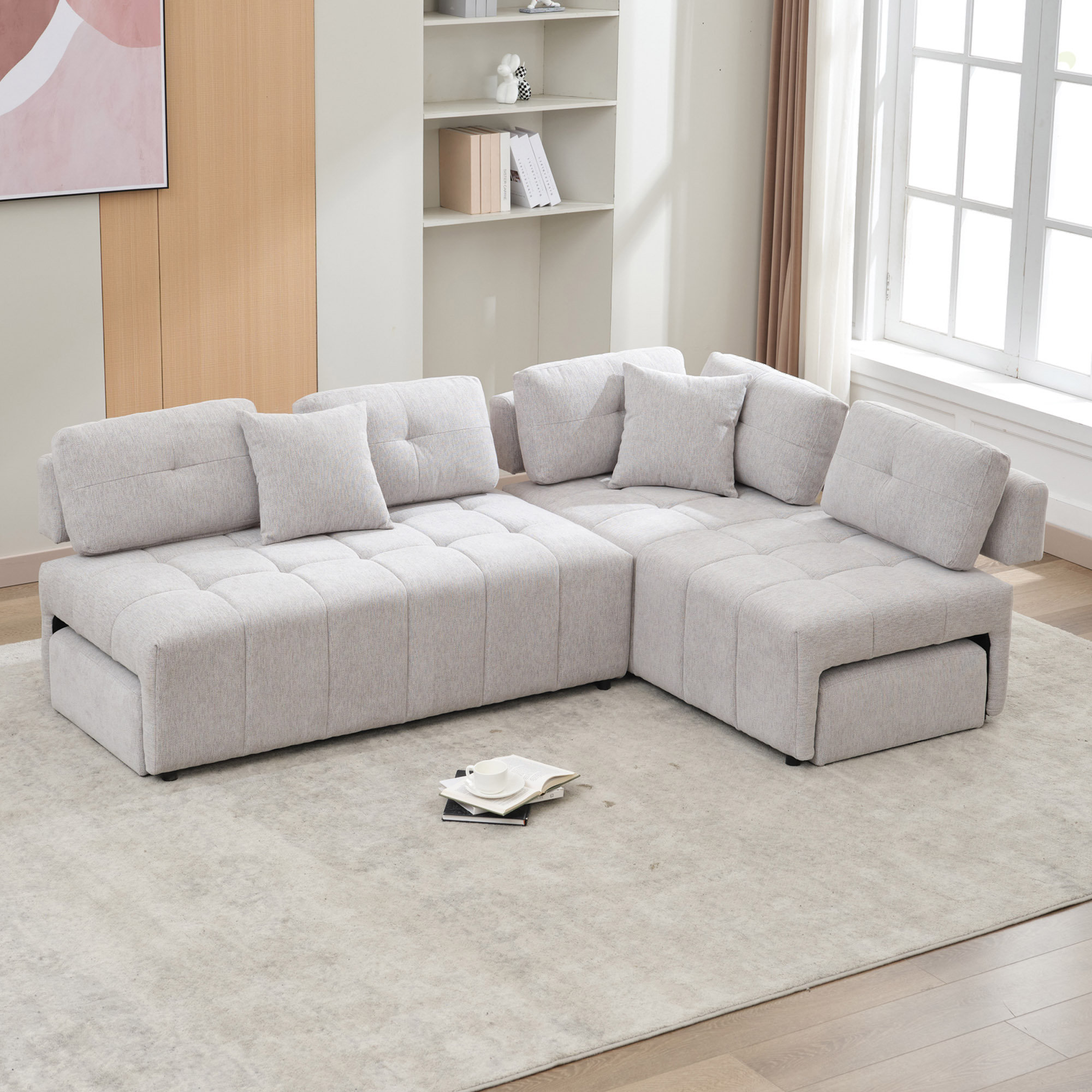 Latitude Run® L-Shaped Sofa Sectional Sofa Couch With 2 Stools And 2 ...
