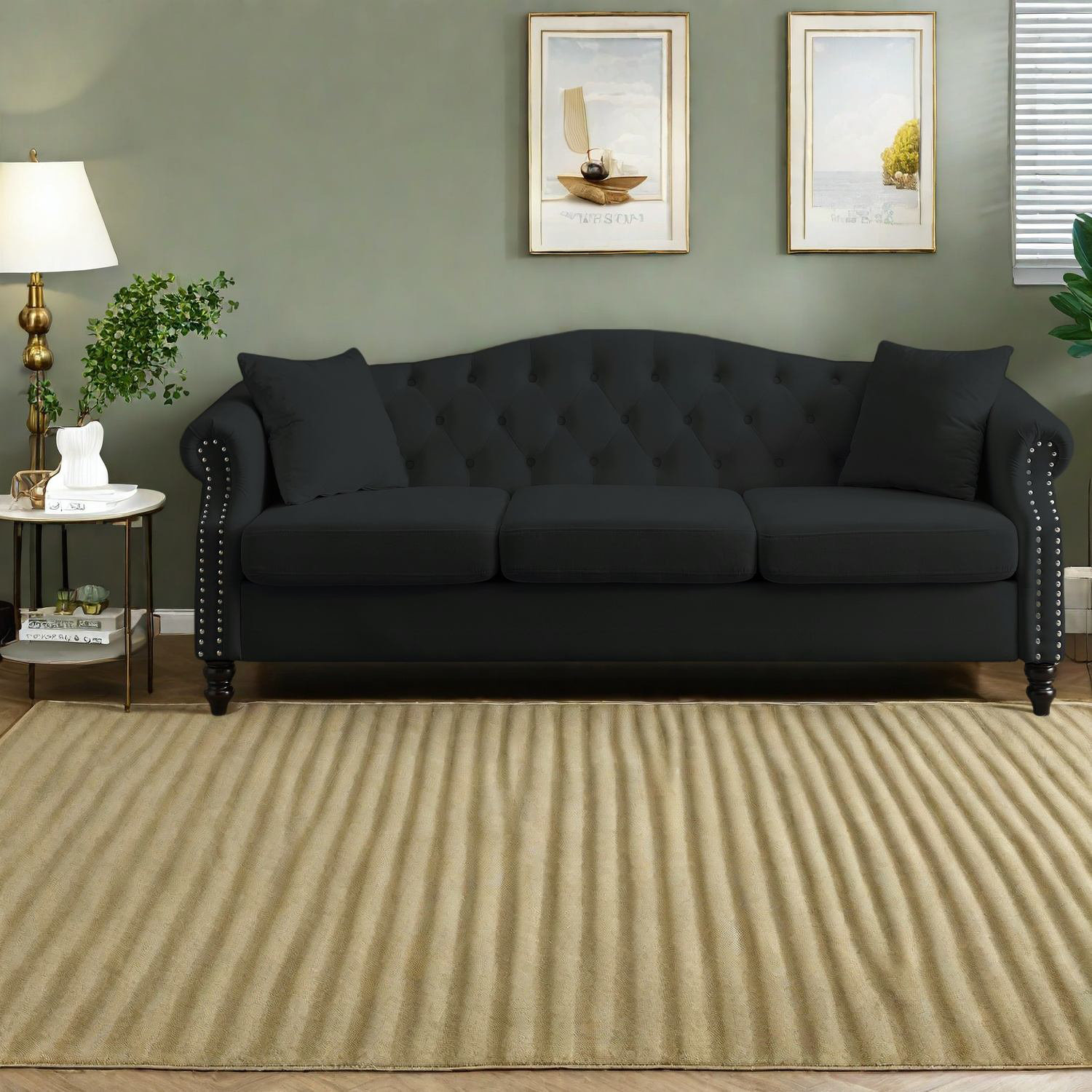 Mercer41 Modern Chesterfield Velvet Sofas, 79-inch Upholstered Couch ...