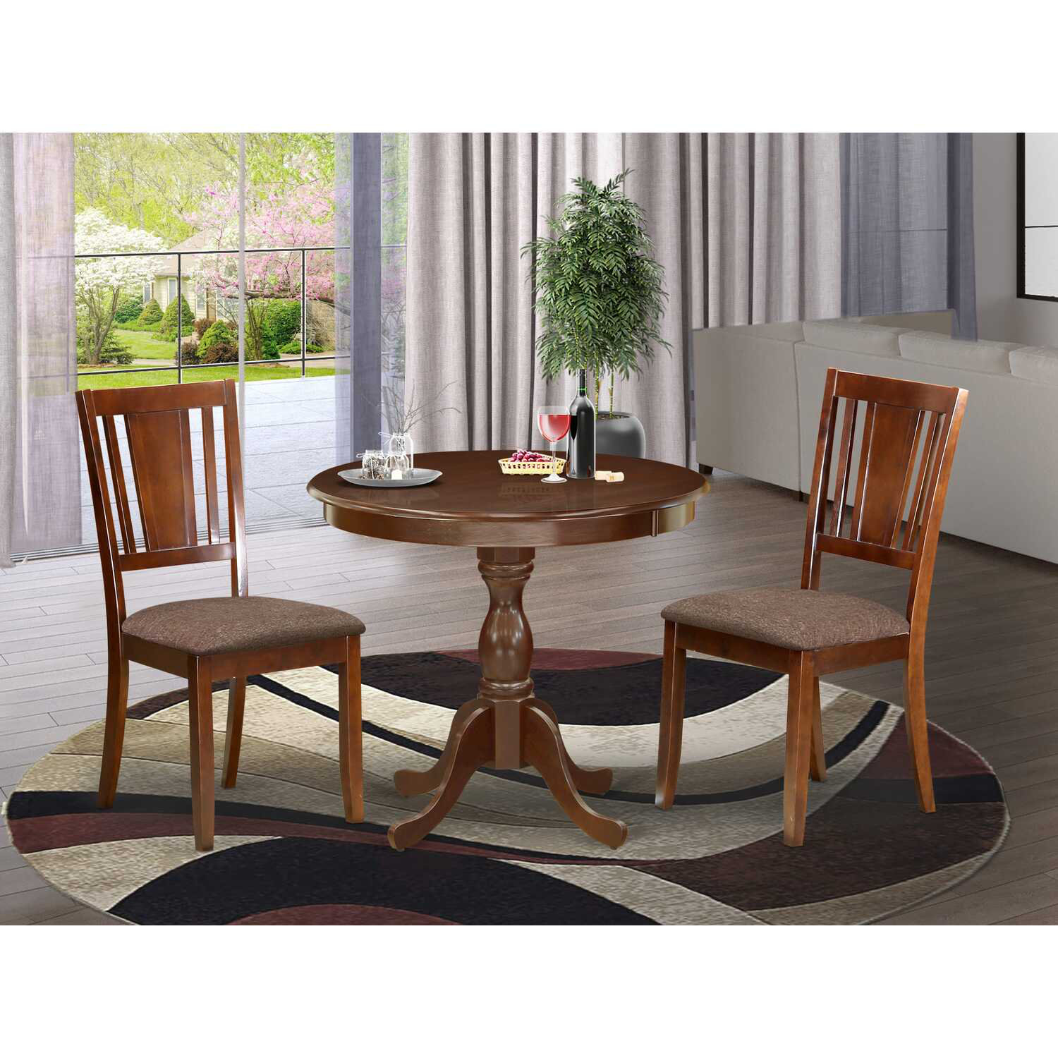 Canora Grey 3-Piece Mahogany Finish Solid Wood Top - Round Dining Room ...