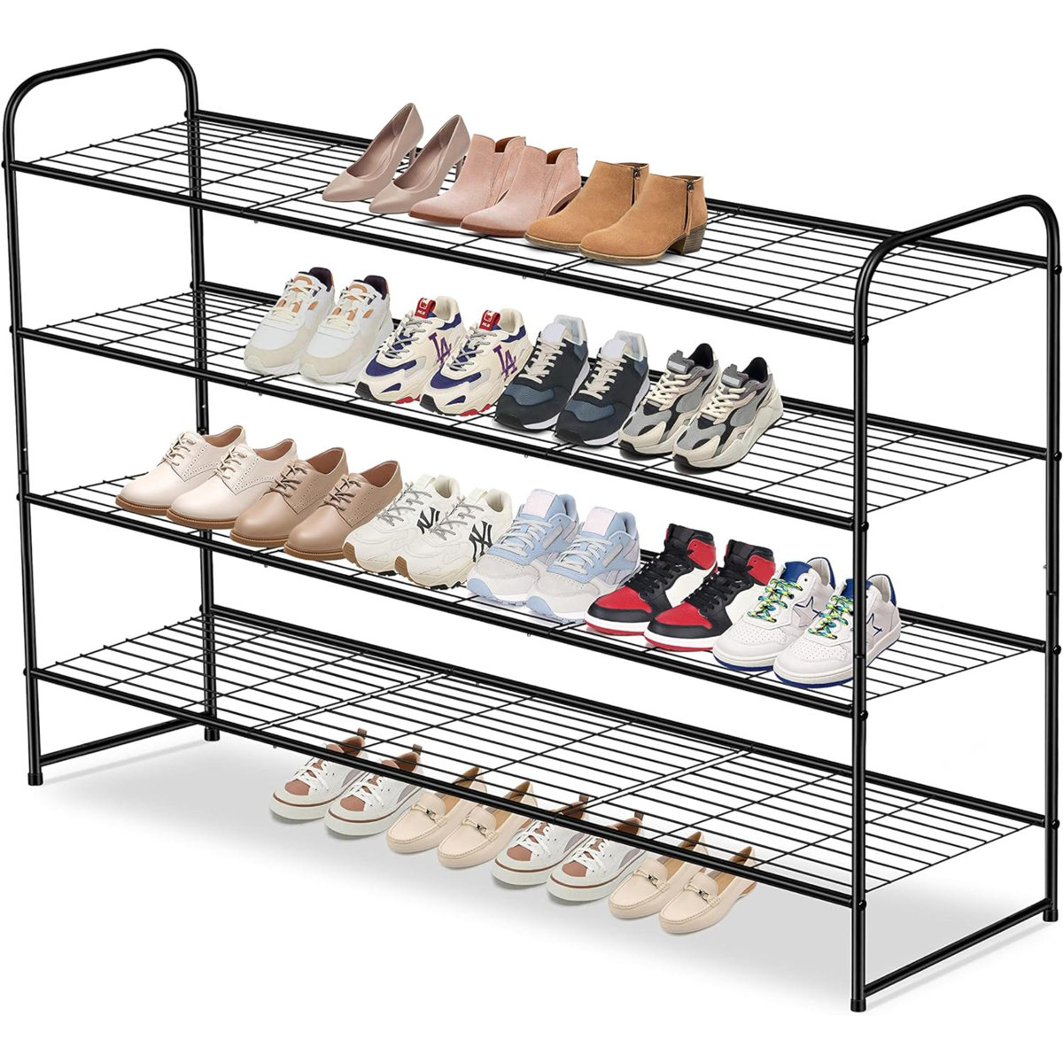Rebrilliant Long 4 Tier Shoe Rack For Closet Metal Wide Shoe Organizer ...