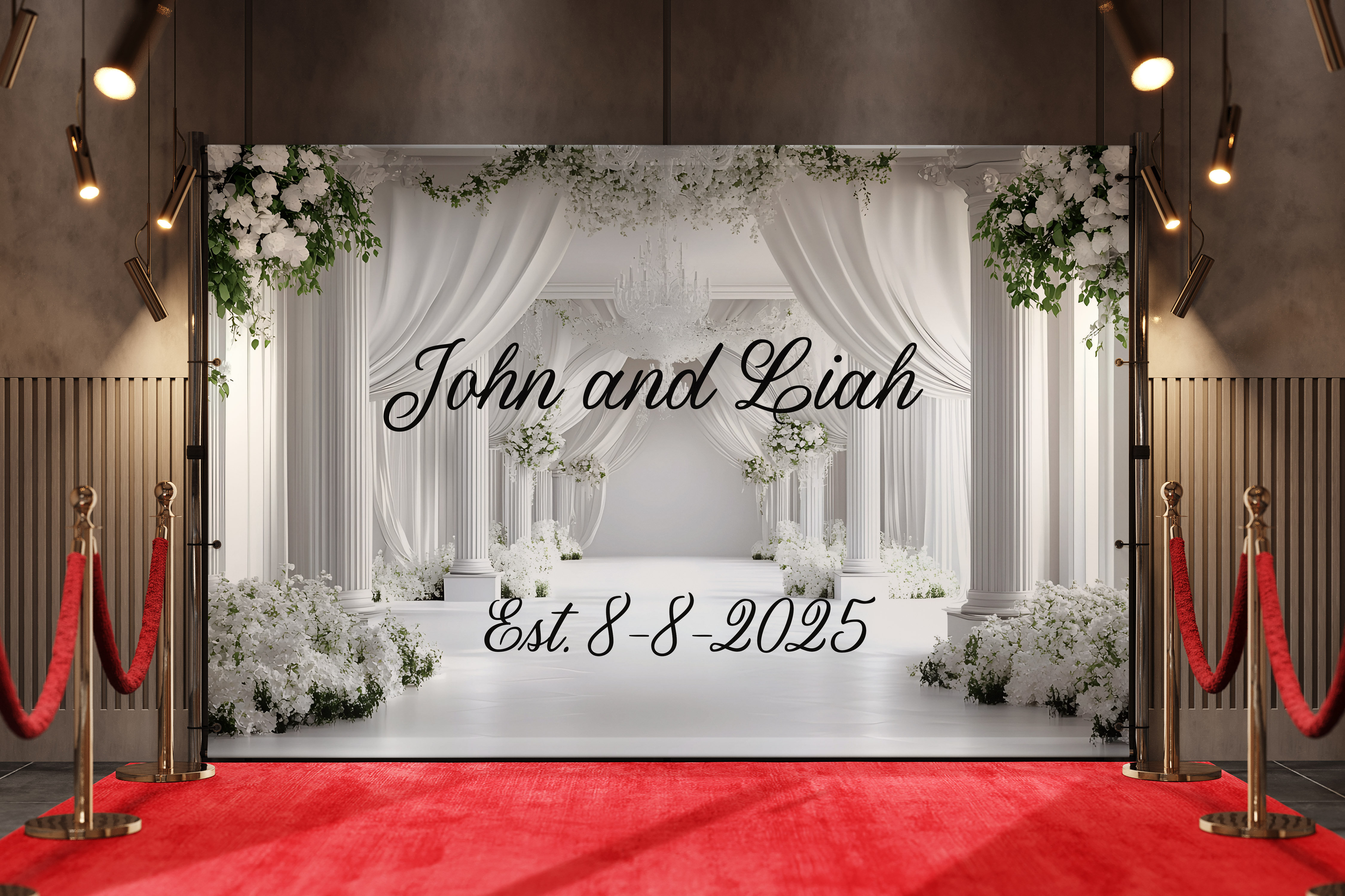 Trinx Luxurious Wedding Hall Wallpaper – Grand Column Arch Mural With Floral Drapes – Elegant ...