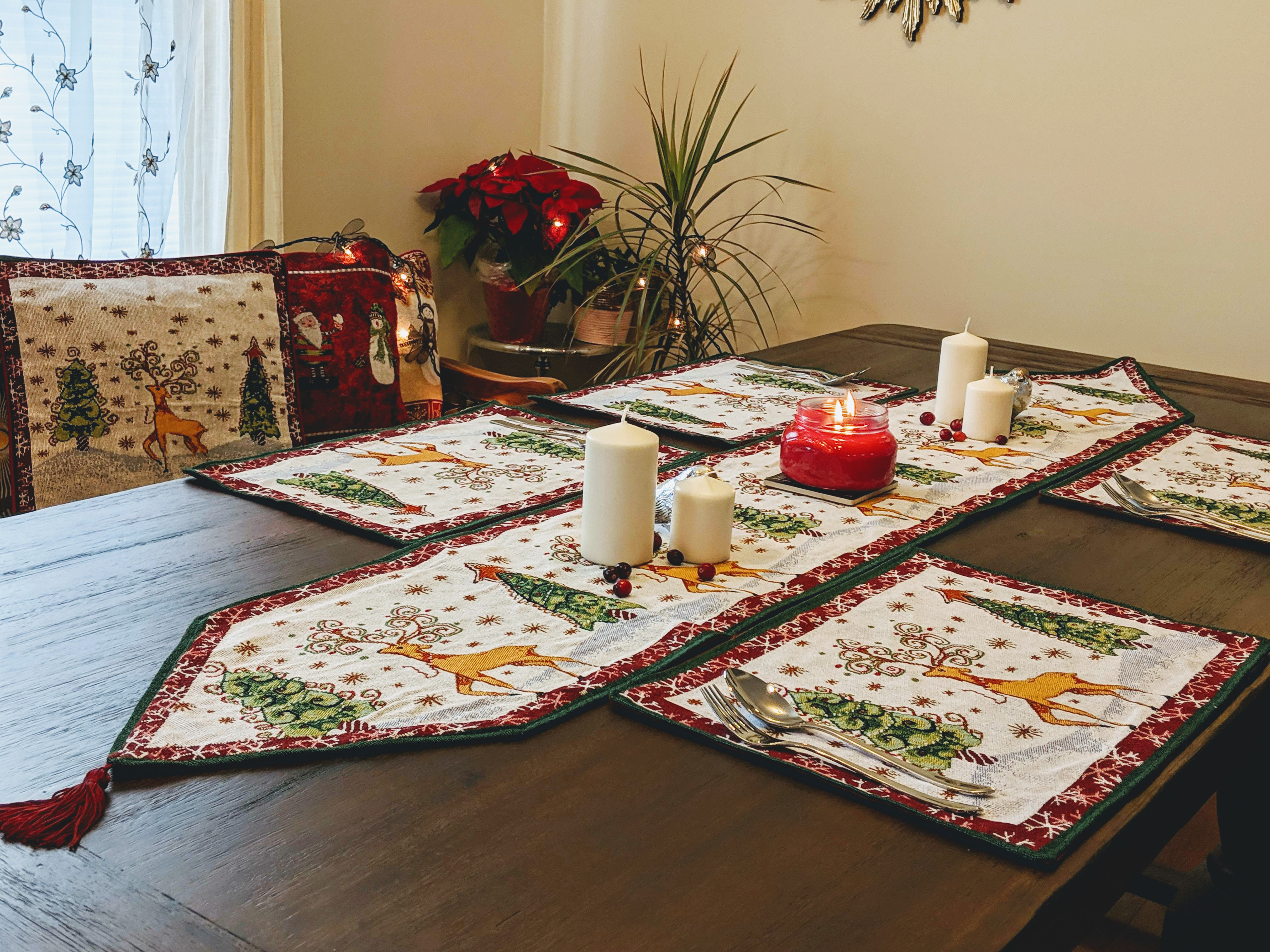 The Holiday Aisle® Orr Winter Forest Reindeer Woven Tapestry Table ...