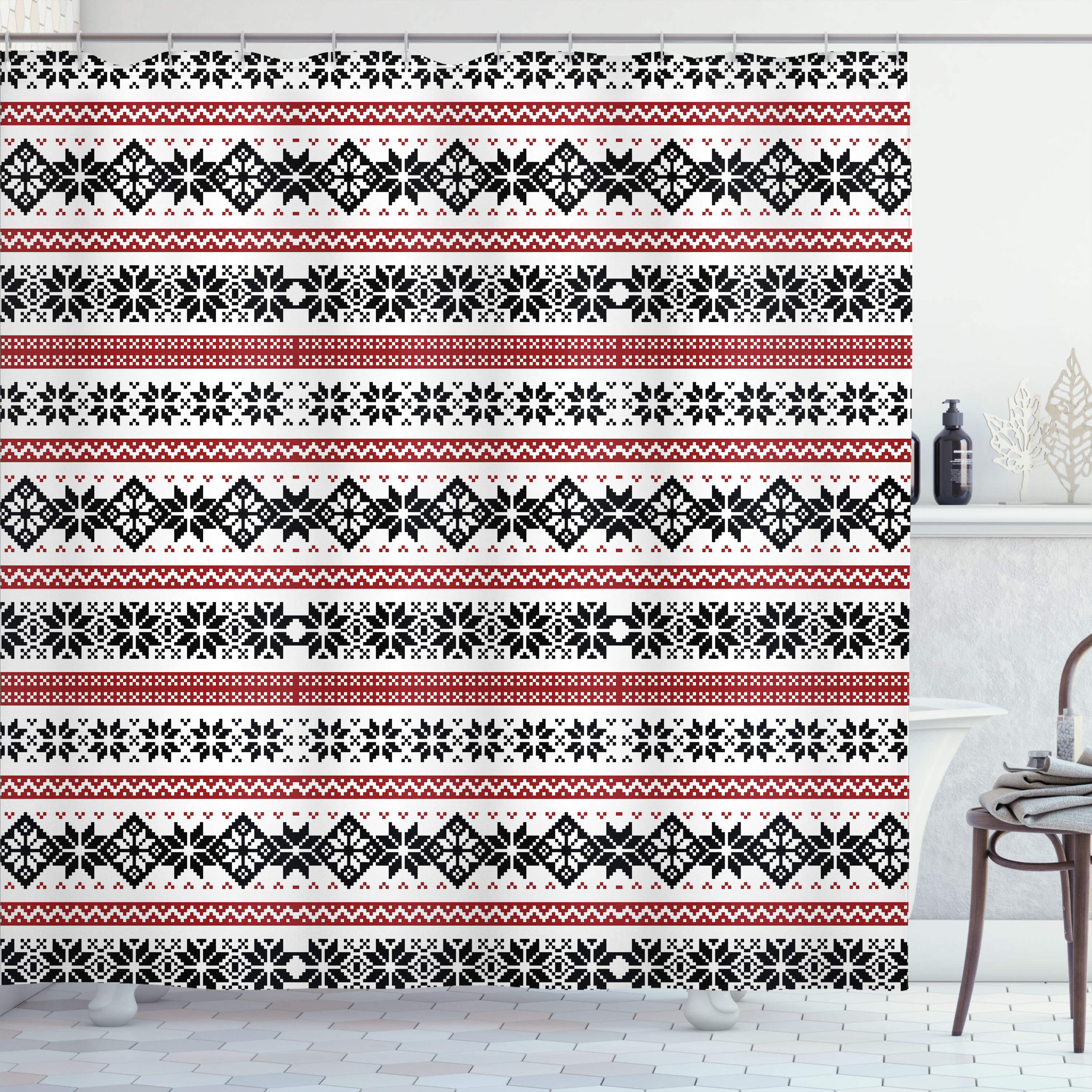 East Urban Home Nordic Shower Curtain Ornate Seasonal Motifs Art White ...