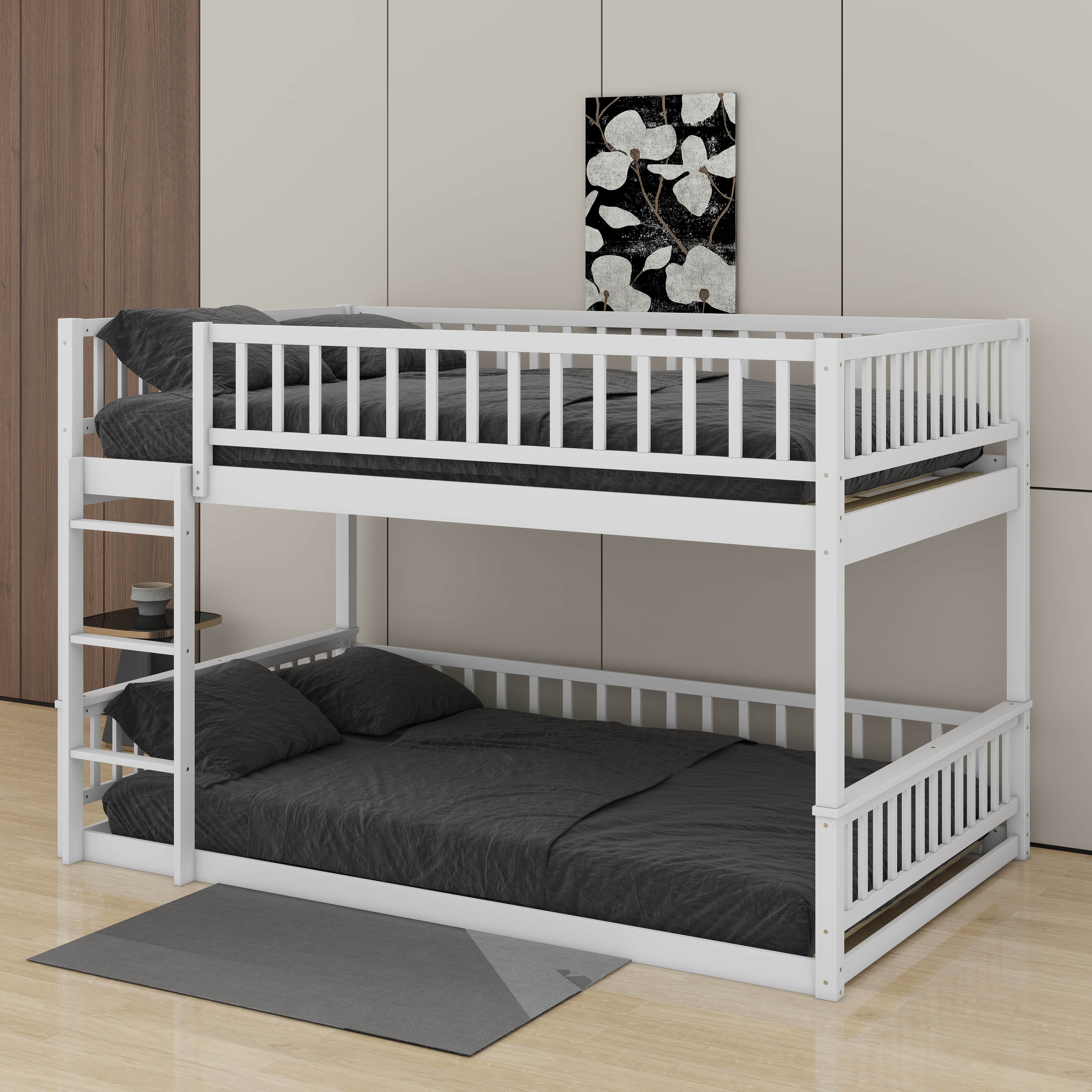 Harriet Bee Queen Over Queen Bunk Bed With Ladder And Guardrails | Wayfair