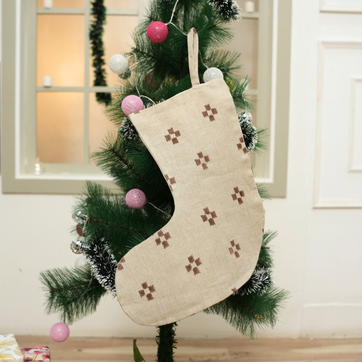 The Holiday Aisle® Hand Block Printed Linen Christmas Stocking Rustic ...