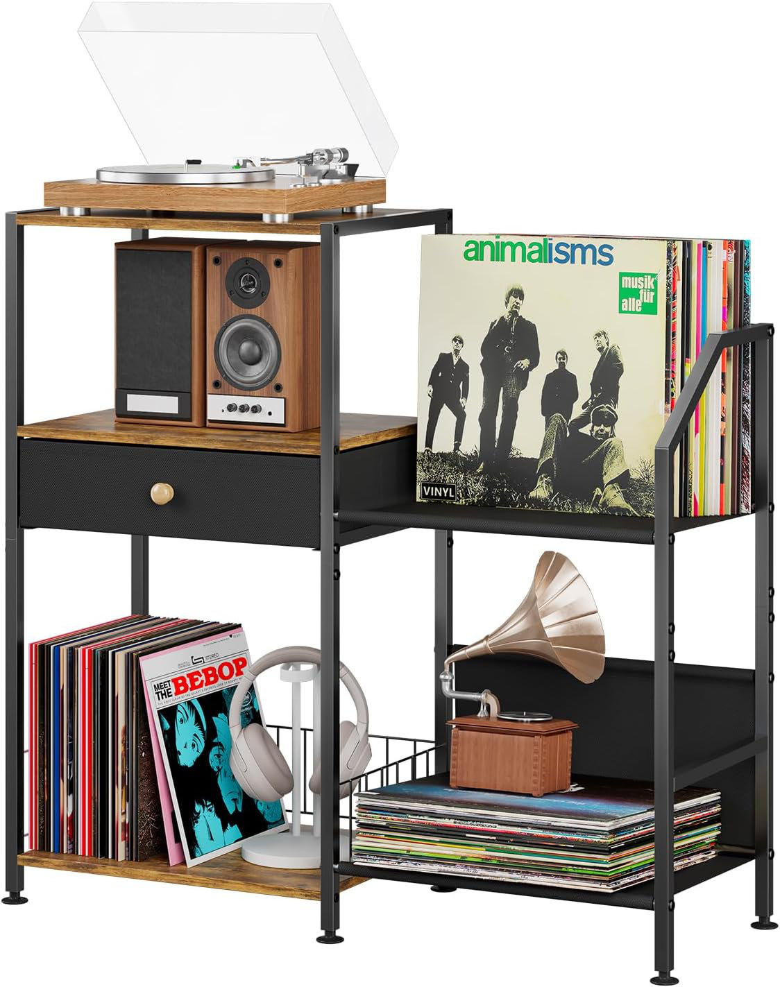 17 Stories 3-Tier Vinyl Record Player Stand With Storage For Up To 200 ...