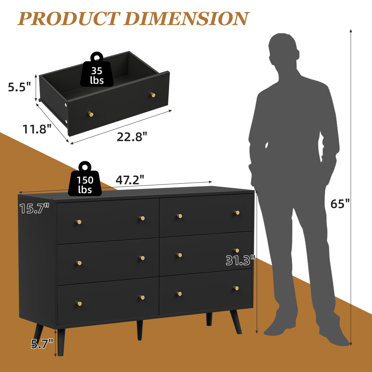 George Oliver Commode 6 tiroirs pour chambre à coucher, meuble télé ...