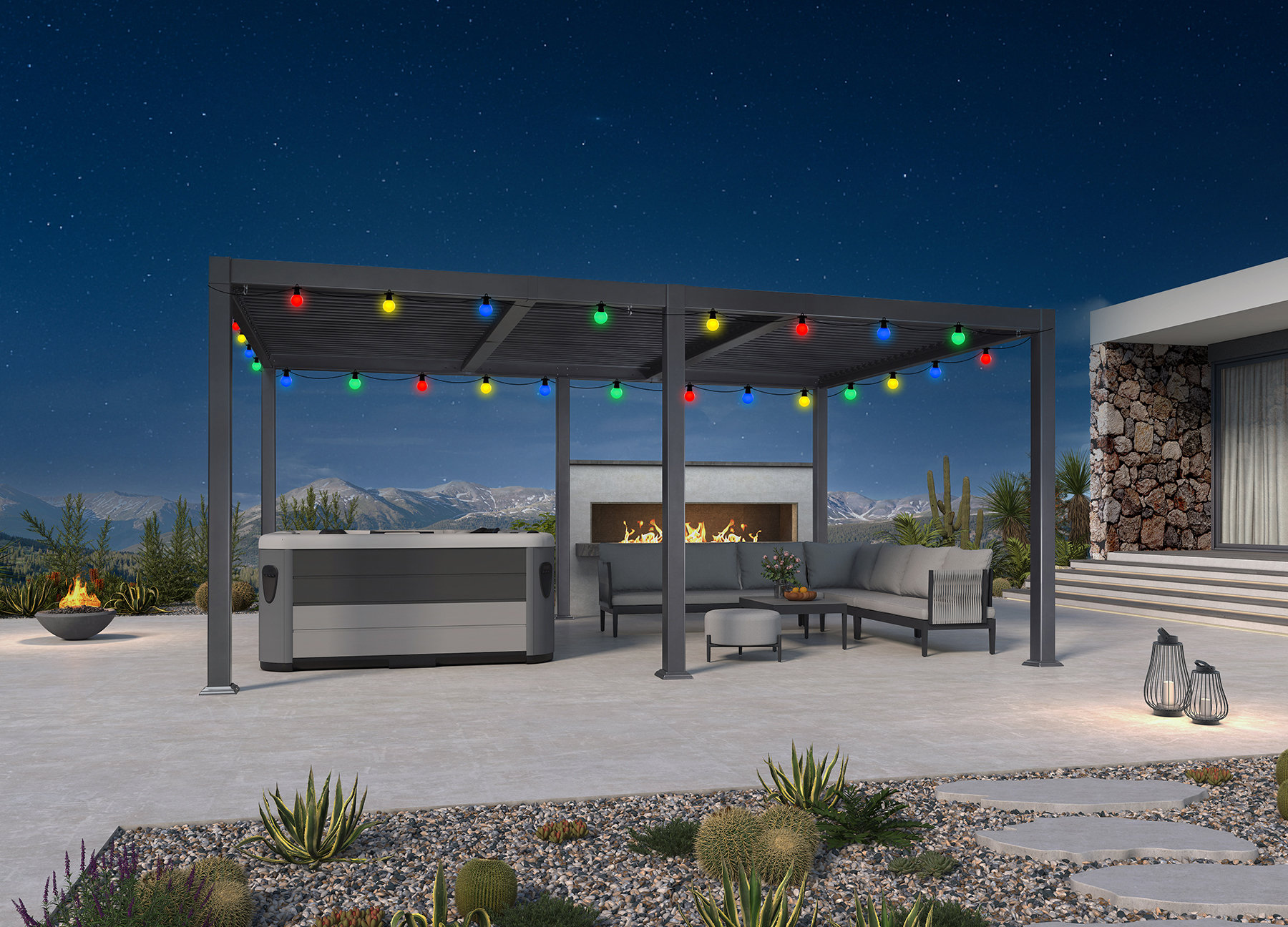 Purple Leaf Patio Aluminum Pergola With 48ft Multi-color String Lights ...