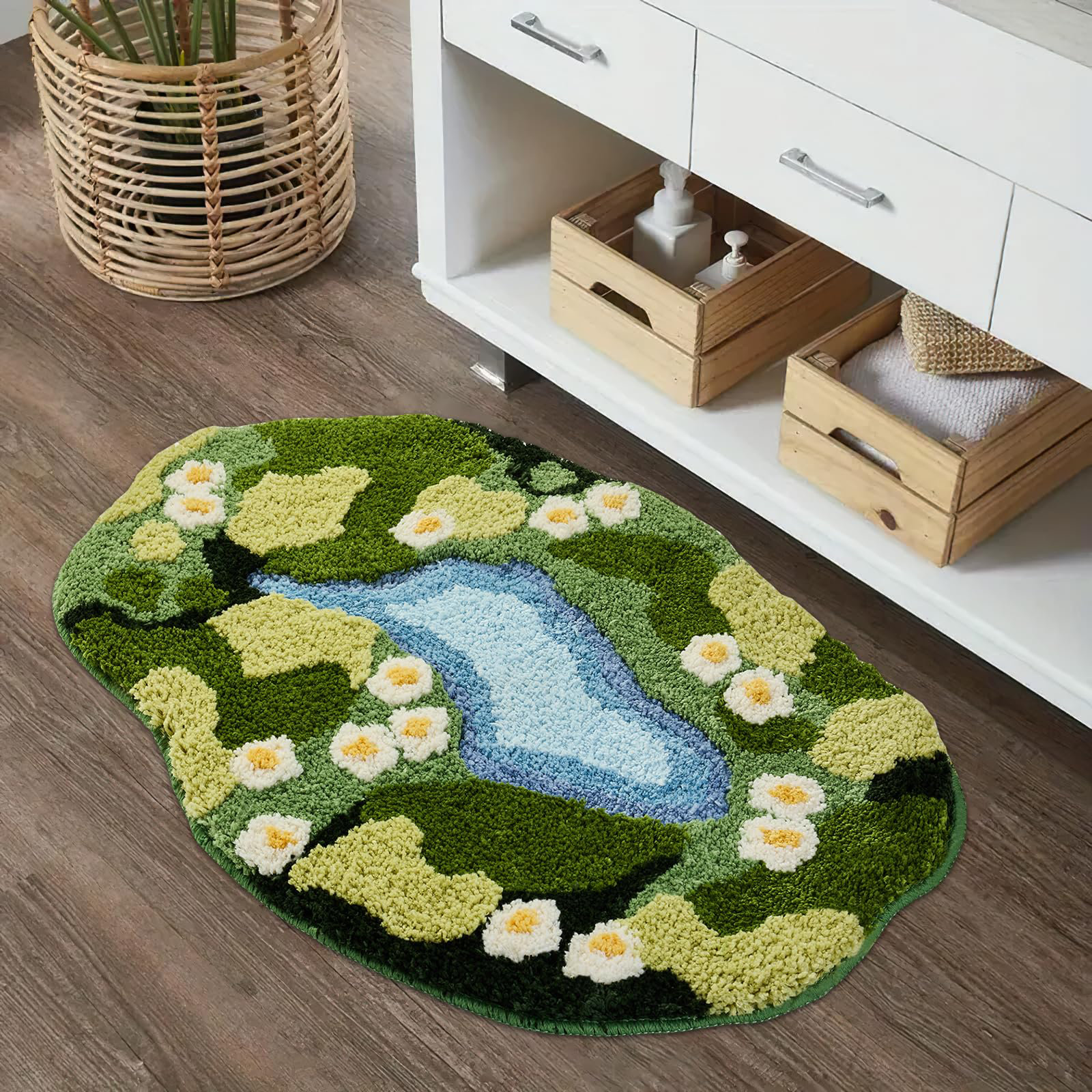 SEASONAL COLLECTIONS, LLC Cute Floral Area Rugs,Moss Bath Mat Soft Absorbent Bath Mat Boho ...