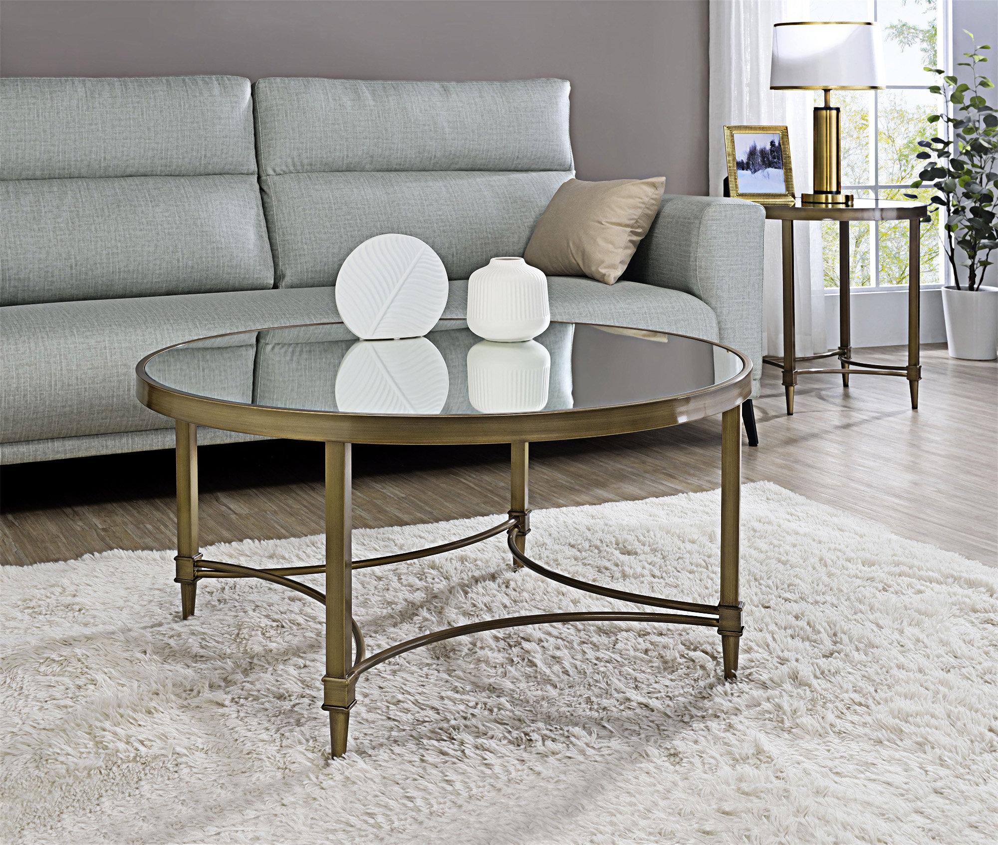 Mercer41 Aditya Mirrored & Antique Brass Finish Coffee Table - Wayfair ...