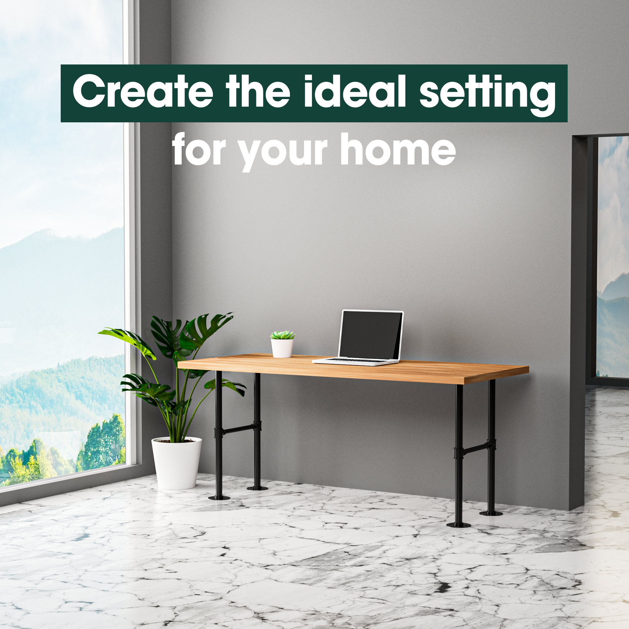 17 Stories Zelbert 38" H x 19" W x 1"D Industrial Pipe Metal Table Legs ...