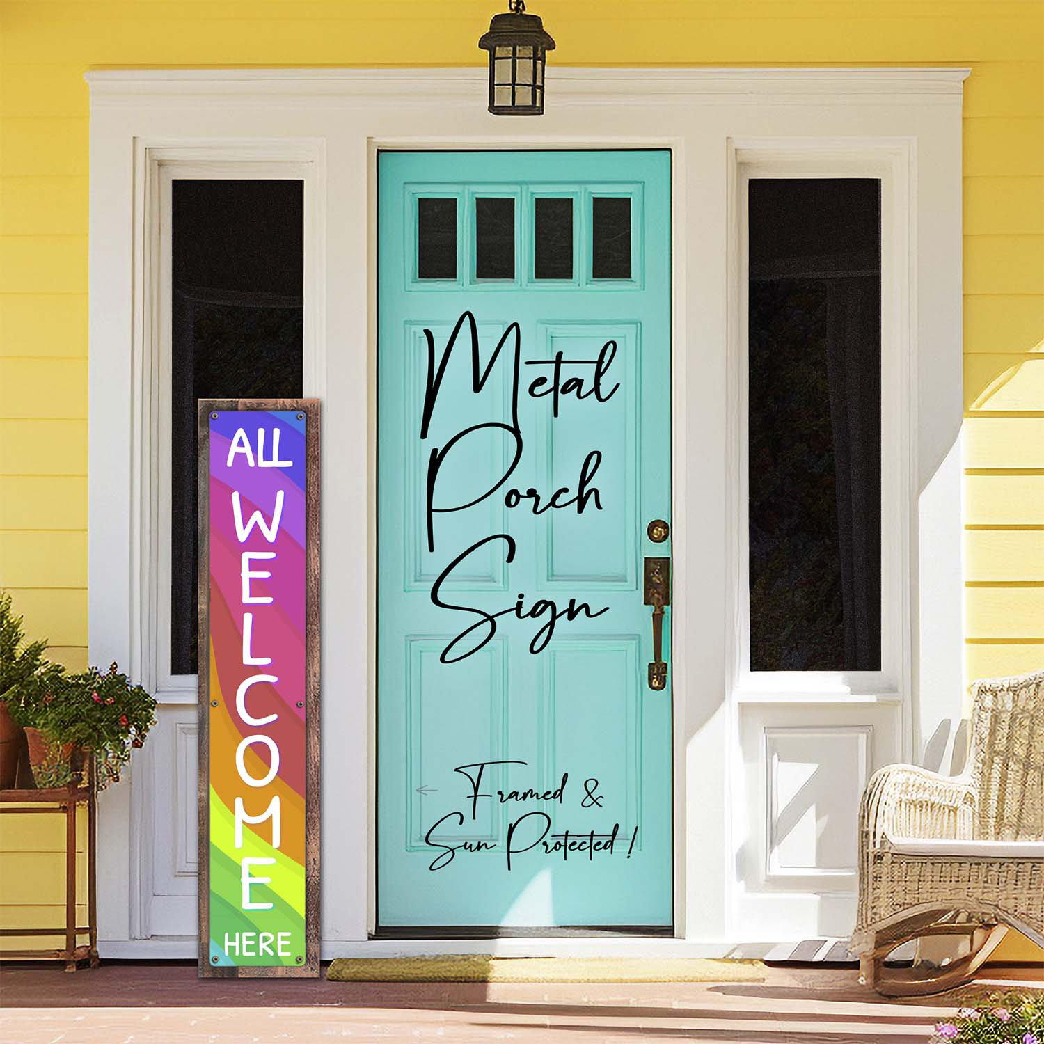 Winston Porter " All Welcome Here - Framed Sun-Protected Metal Porch ...