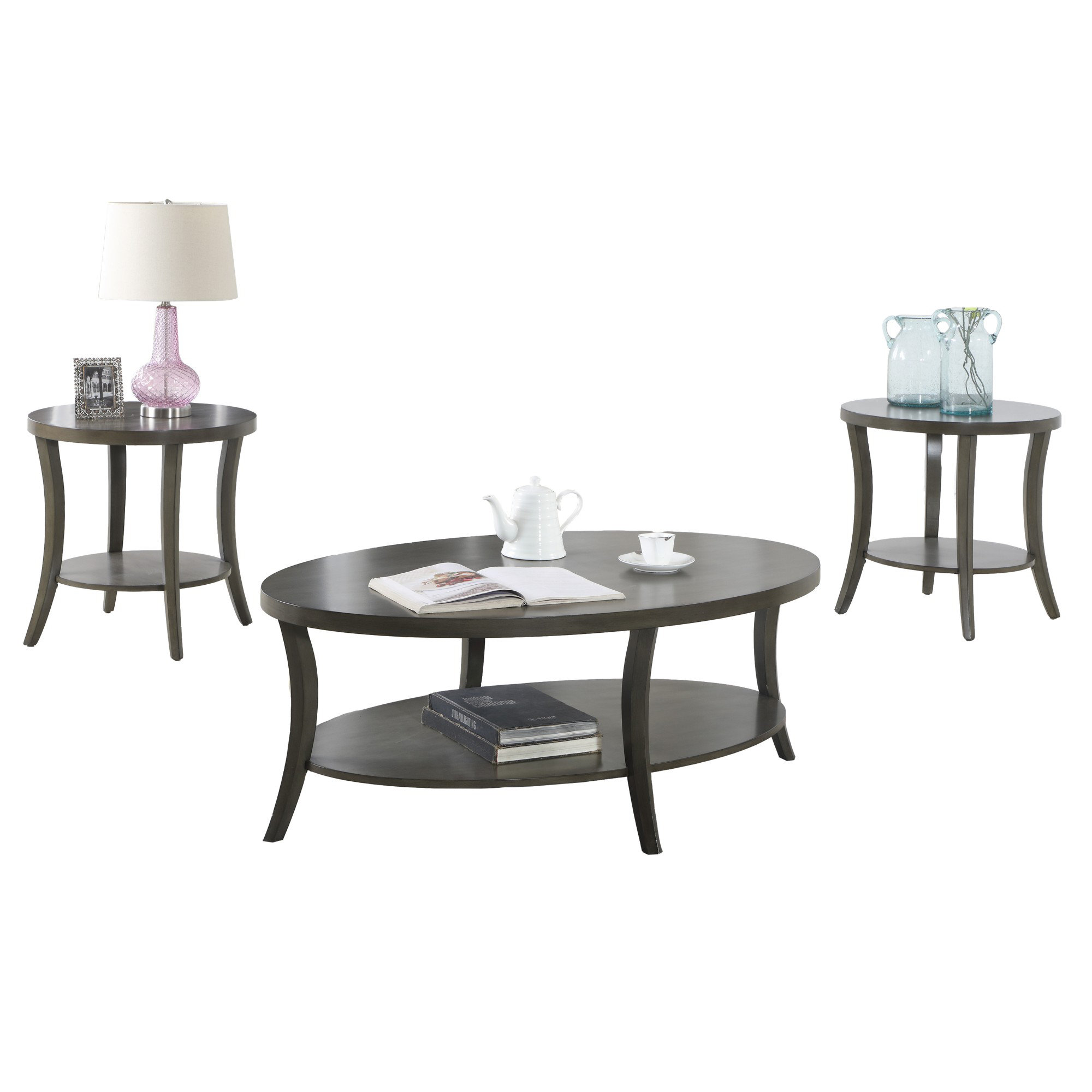 Red Barrel Studio® 3-Piece Espresso Oval Coffee Table Set | Wayfair