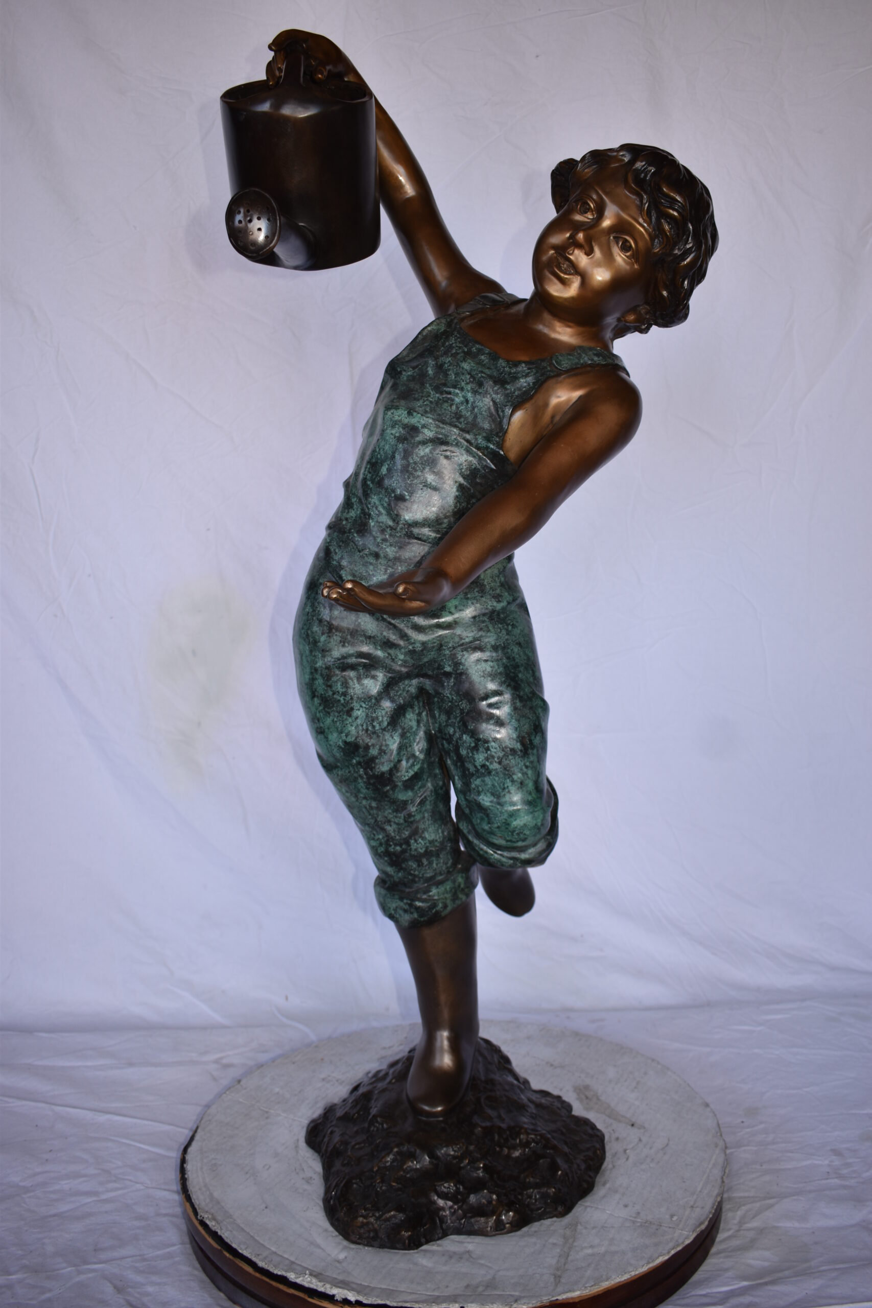 Canora Grey Osian Standing Boy With Watering Can Bronze Statue Fountain ...
