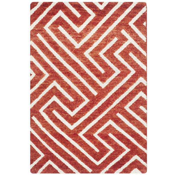 Safavieh Geometric Hand Knotted Wool Pile Geometric Rug in White/Red ...