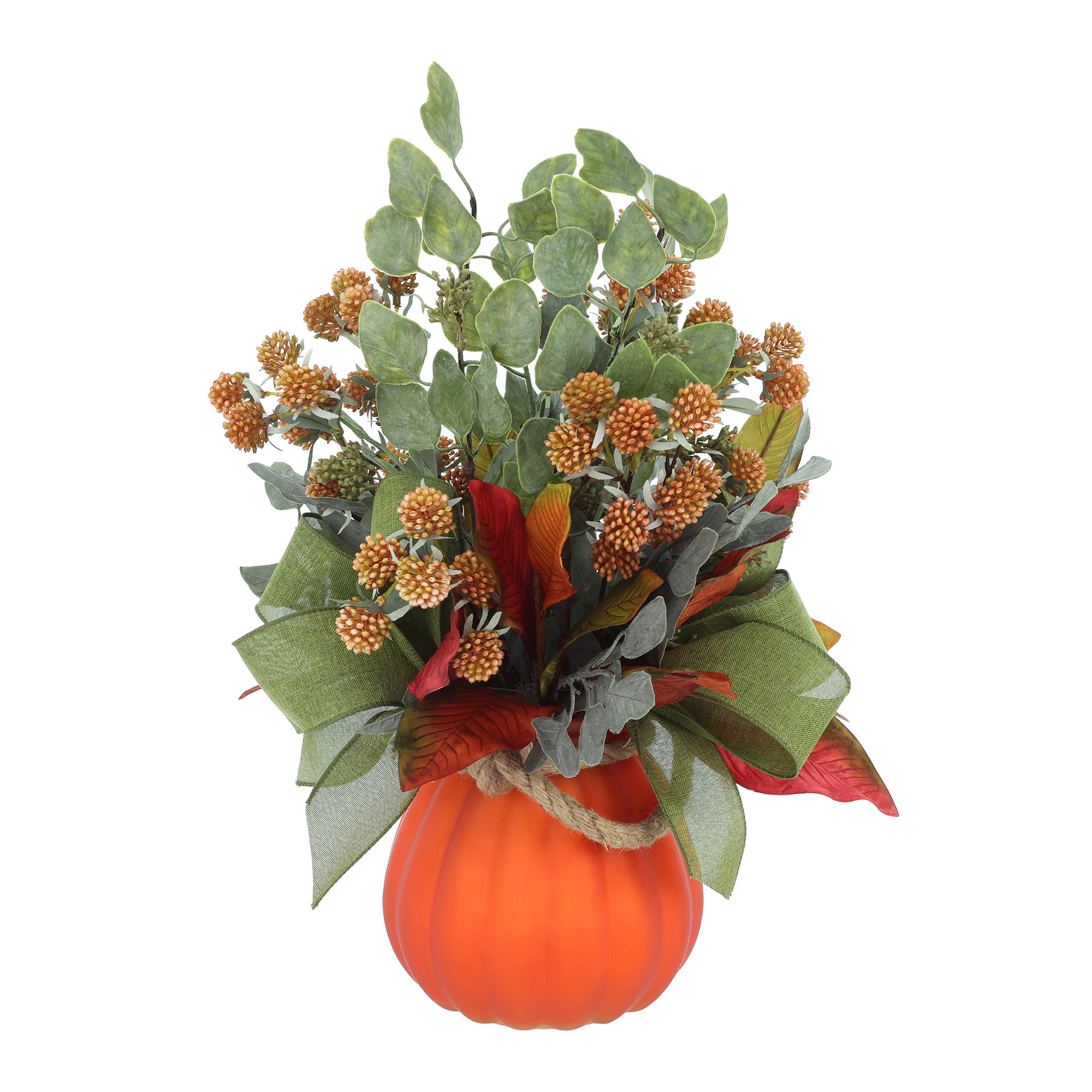 Primrue Fall Centerpiece with Eucalyptus and Lucky Berries in Pumpkin ...