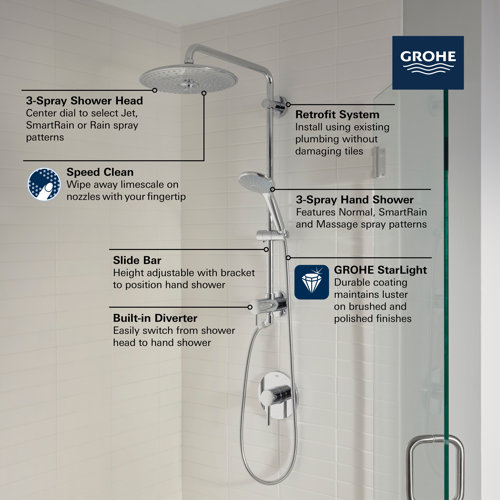 GROHE Retro-Fit™ Thermostatic Complete Shower System & Reviews | Wayfair