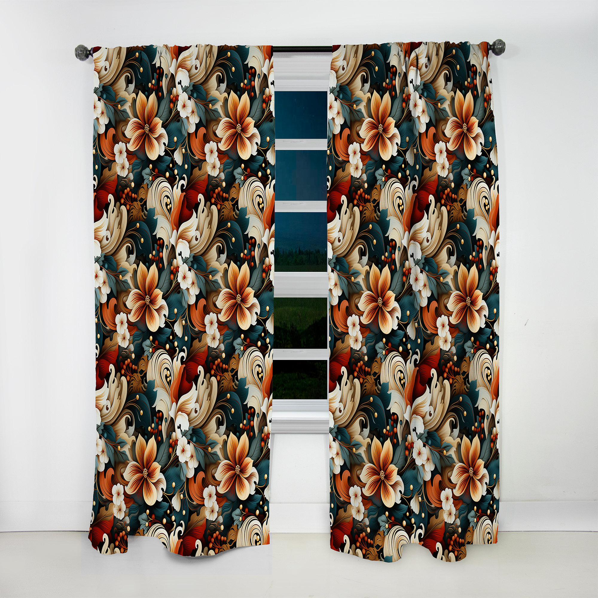 Design Art Bohemian Paisley Earth Tones I - Glam Velvet Curtain - Room ...