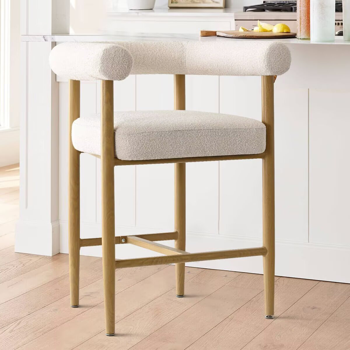 Latitude Run® 24" Beige Boucle Counter Stool with Arm & Reviews | Wayfair