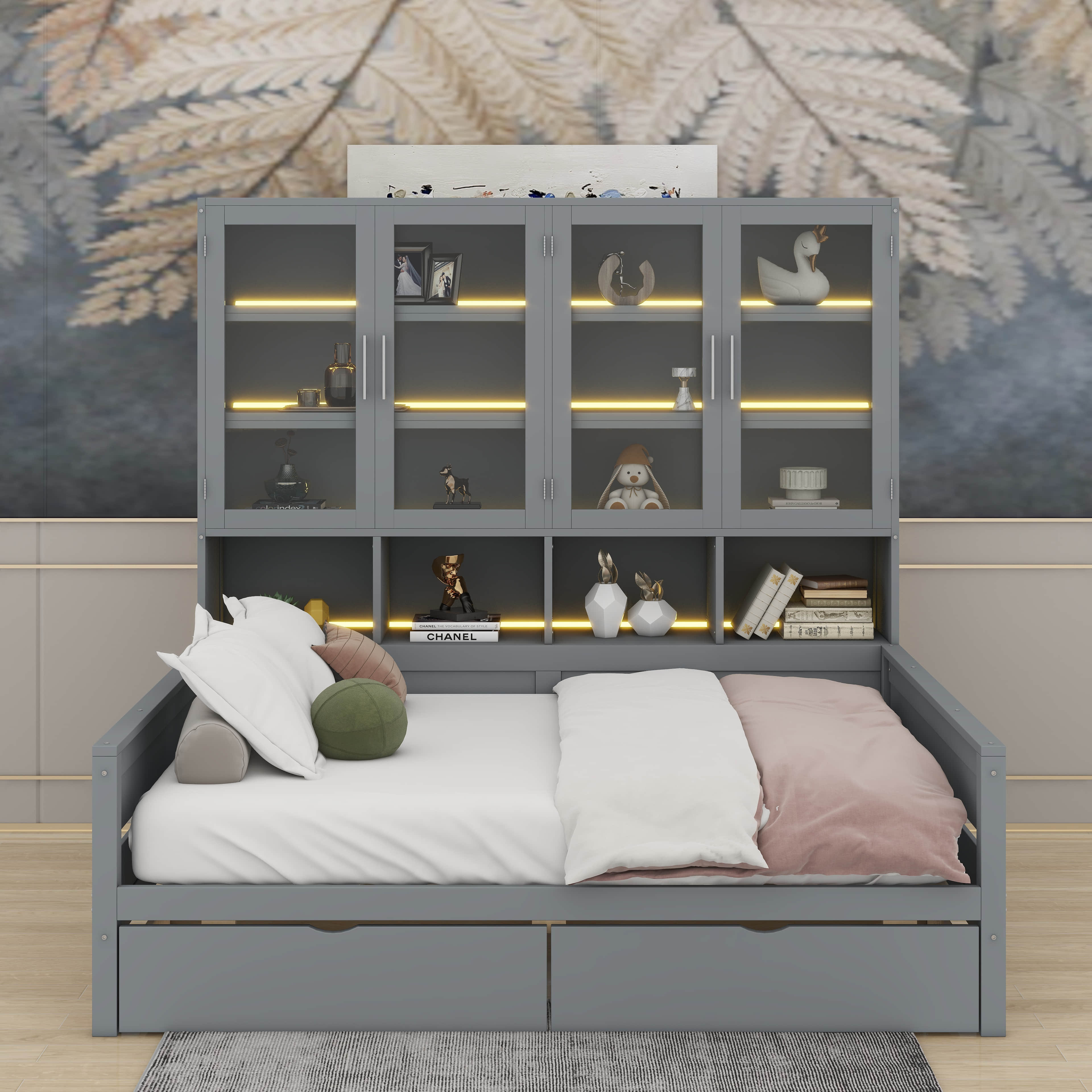 Red Barrel Studio® Full Size Wooden Daybed With Glass-Door Storage ...