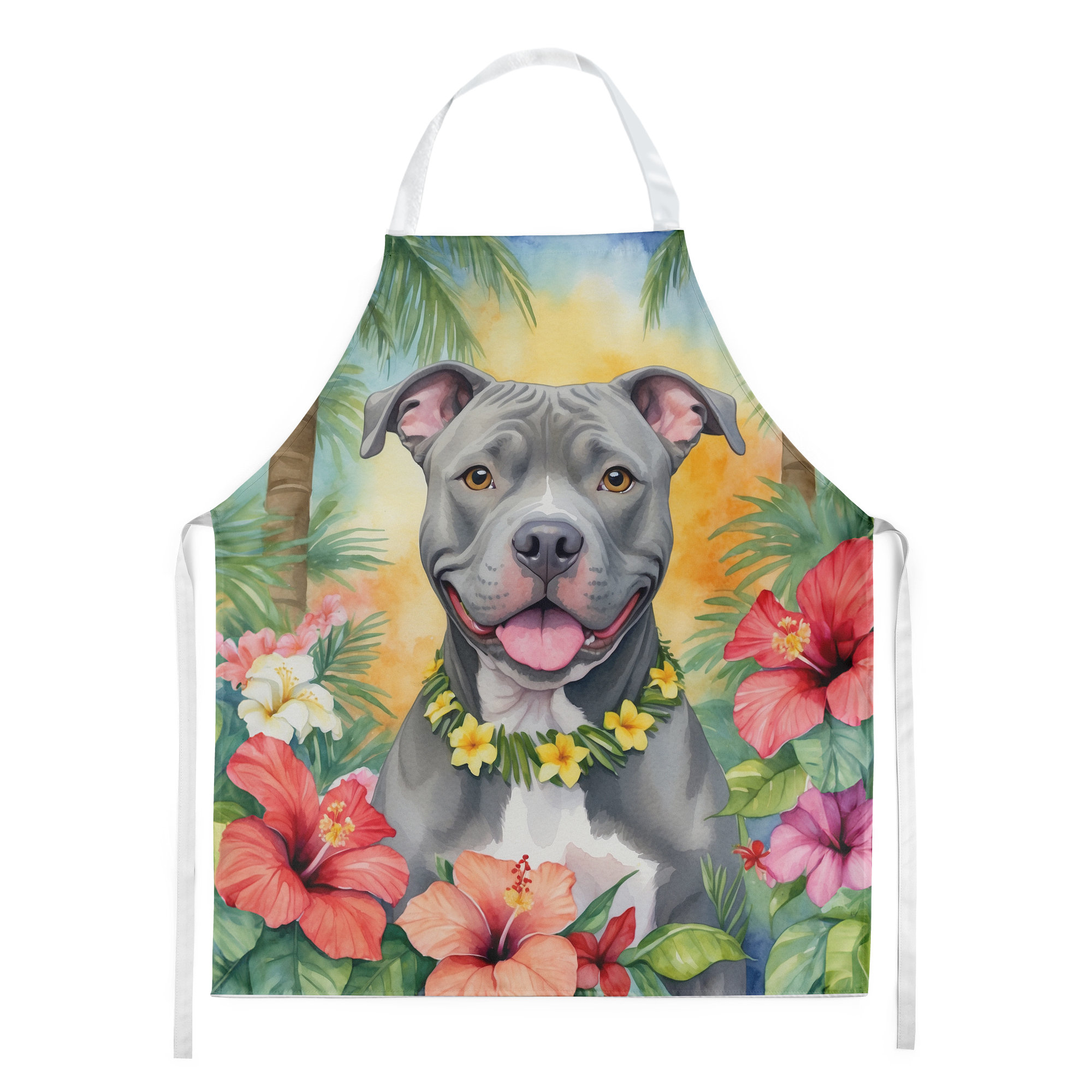 Caroline's Treasures Pit Bull Terrier Luau Apron | Wayfair