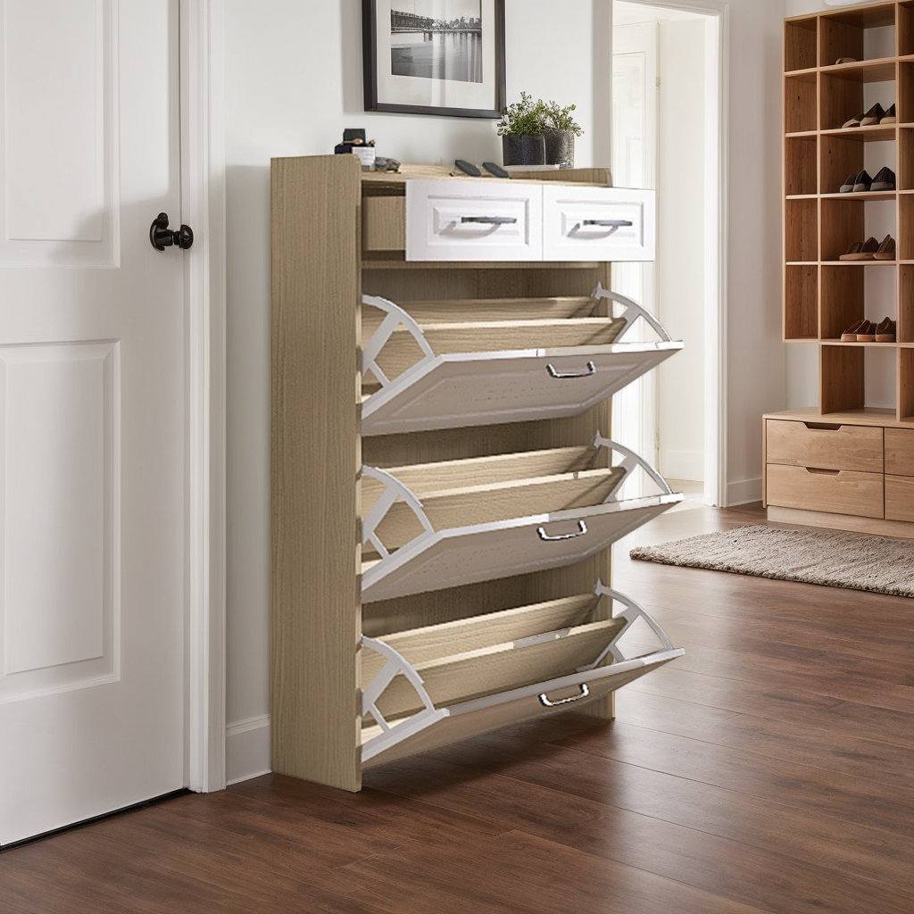 Latitude Run® Multi Functional Narrow Flip Shoe Cabinet With 3 Doors 2 ...