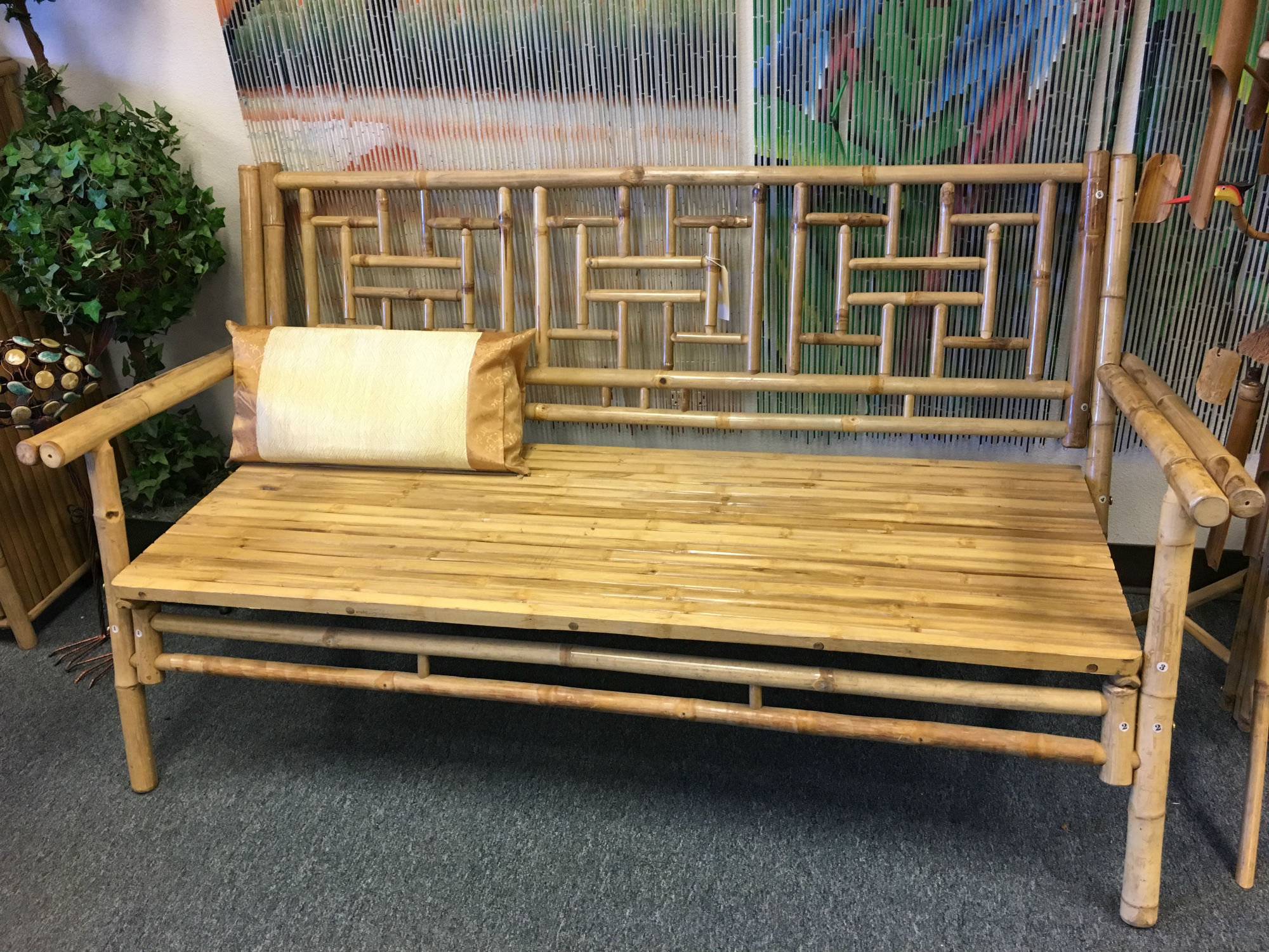 MGP Standard Natural Bamboo Bench With Grid Design Back, 54"L X 21"W X ...