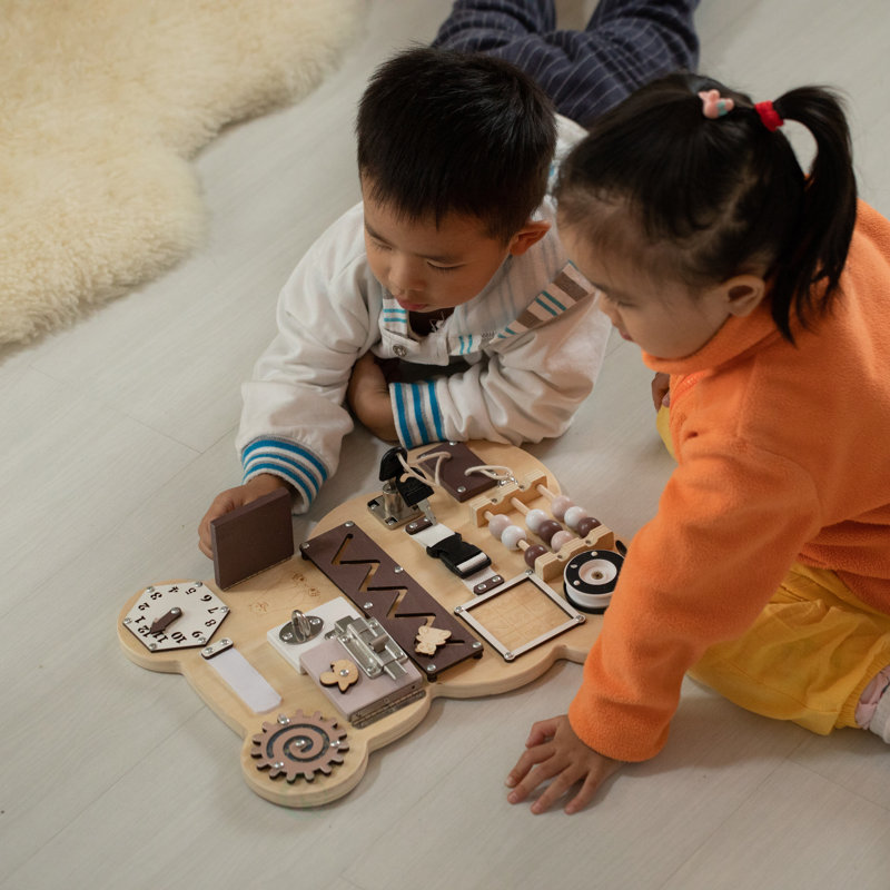 ShpilMaster Wooden Sensory Bear Shaped Learning Toddler Busy Board for ...