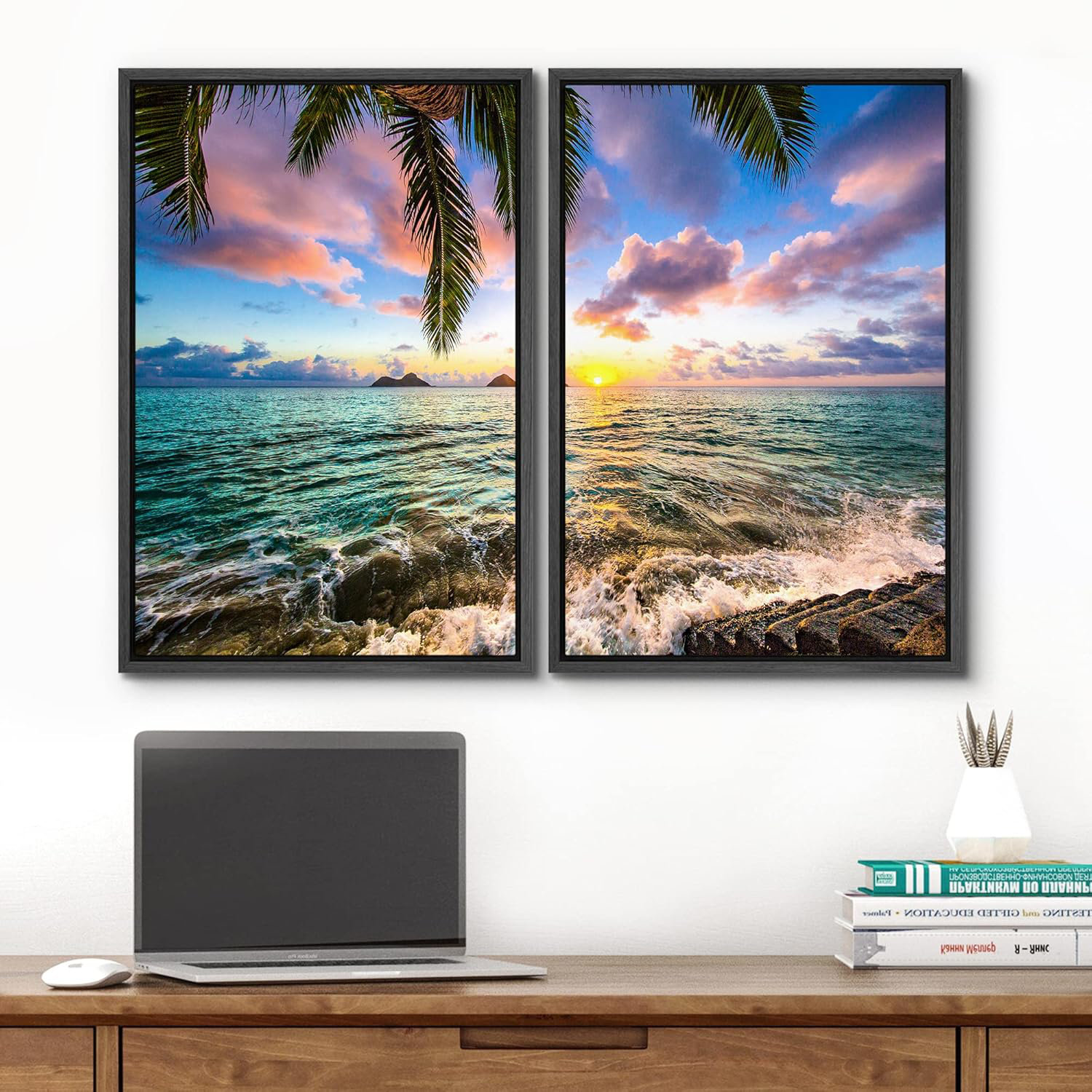 wall26 Tropical Paradise Sunset Ocean Wave Palm Trees Nature Landscape ...